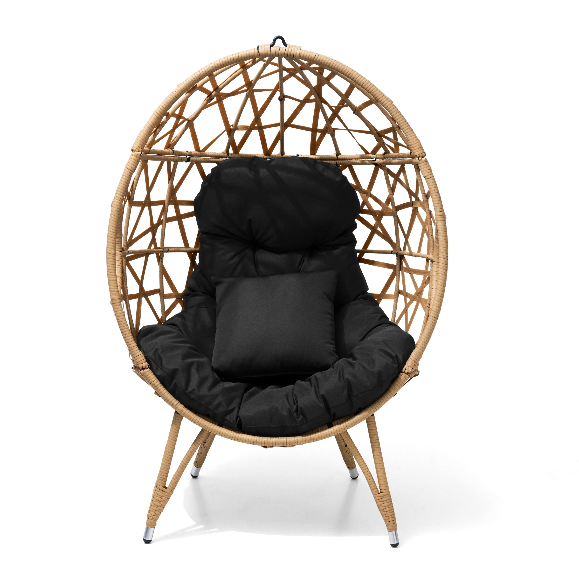 VREDHOM Patio Wicker Egg Chair with Cushion and Pillow Flattened rattan ...