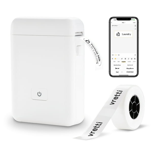 Vretti Portable Bluetooth Thermal Label Maker with Tape, White ...