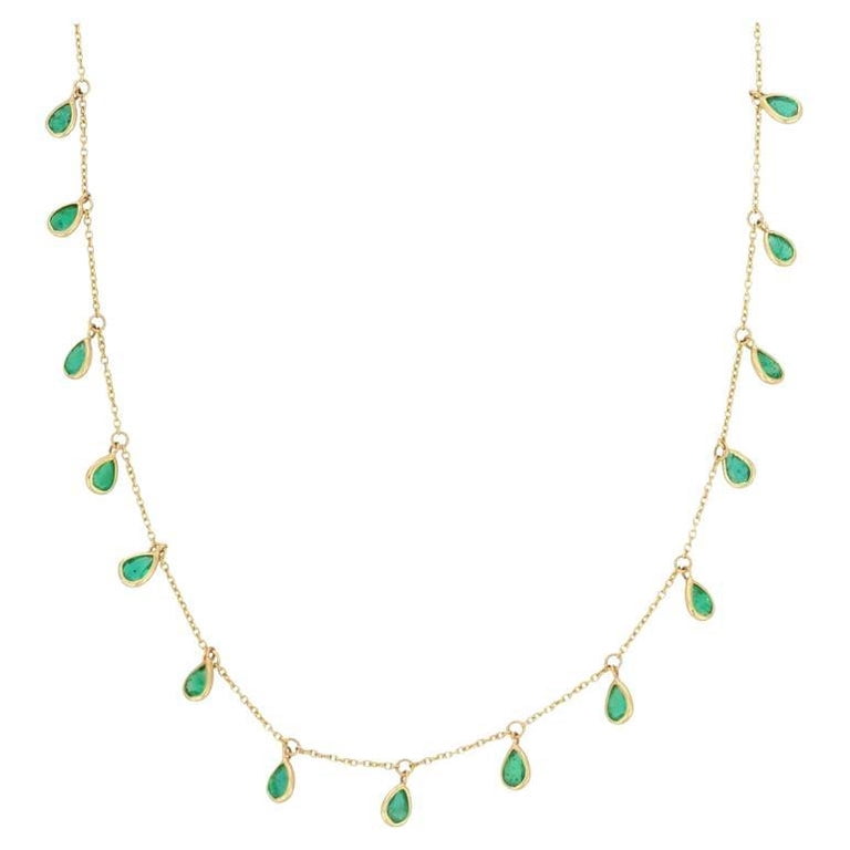 VRJewels 1.97 Carat Emerald Pear Shaped Drop Necklace in 18K Yellow ...