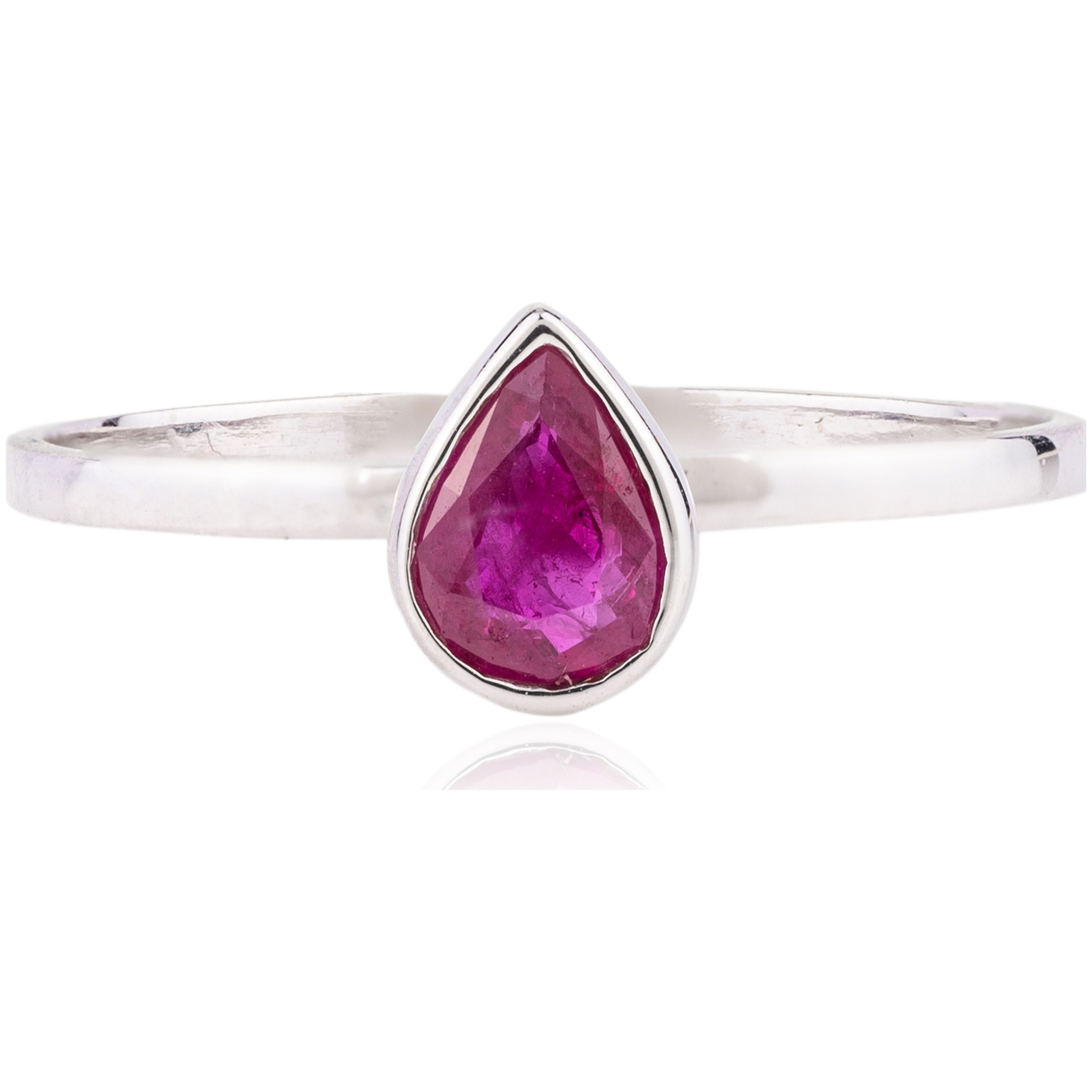 VRJewels Certified 18K Solid White Gold Dainty Pear Shape Ruby July ...