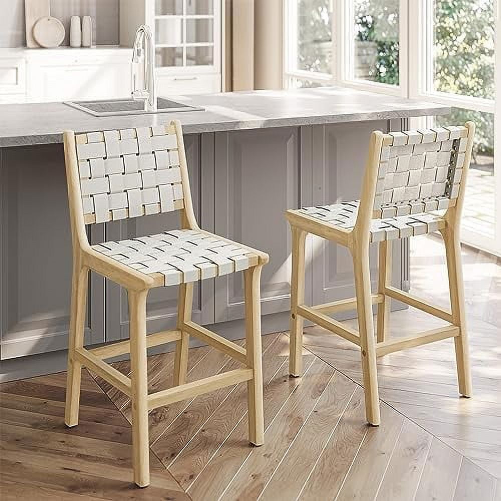 VRQNDHT Faux Leather Woven Counter Stools 24 Inch Stools with Back ...