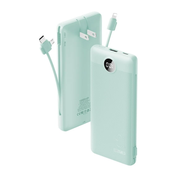 VRURC Portable Charger Built-in Cables and AC Wall Plug, USB C Power ...