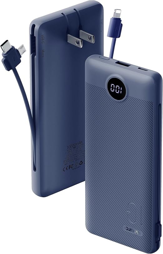 VRURC Portable Charger Built-in Cables and AC Wall Plug USB C Power ...