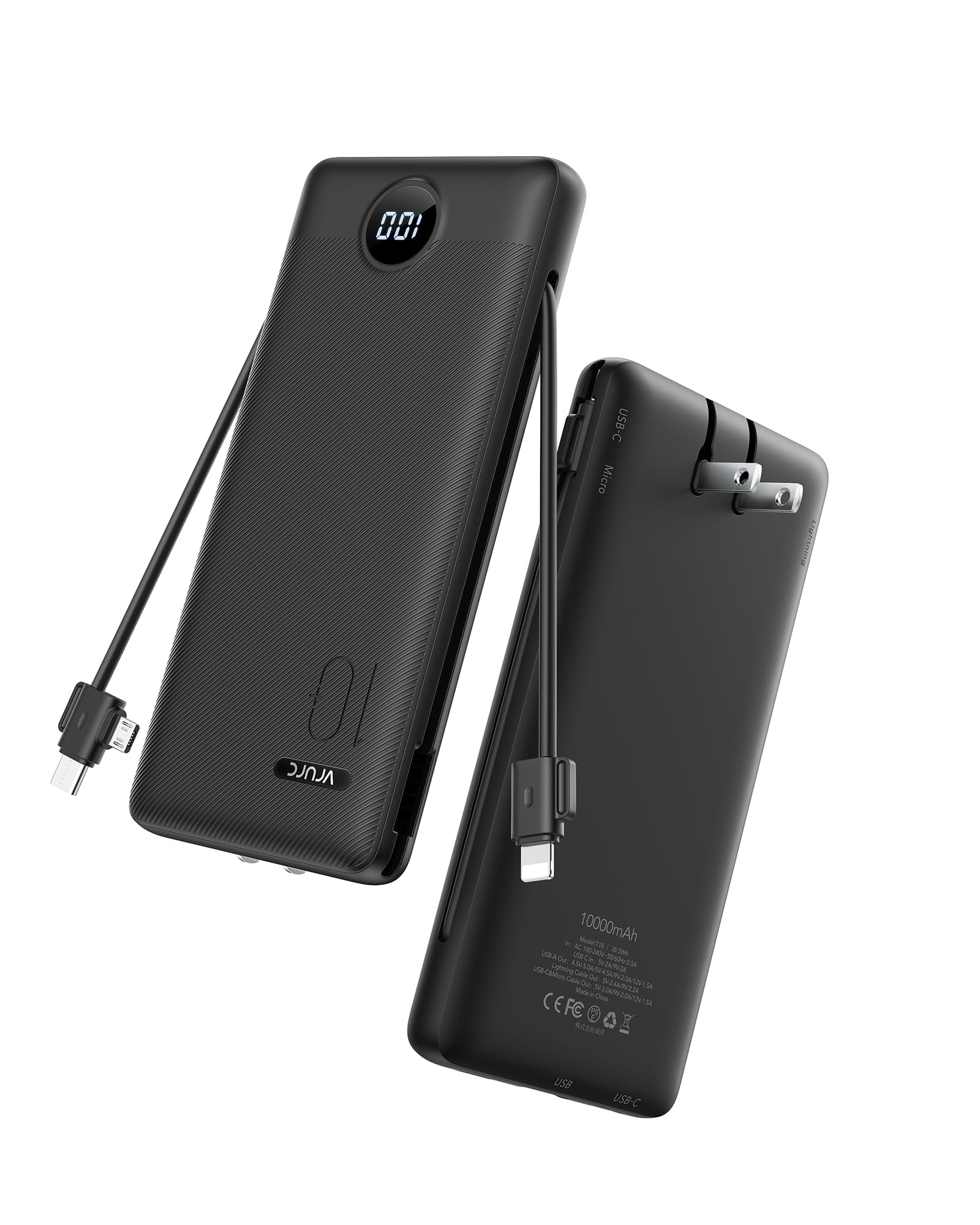VRURC Portable Charger with Wall Plug, 10000mAh Slim Portable Charger ...