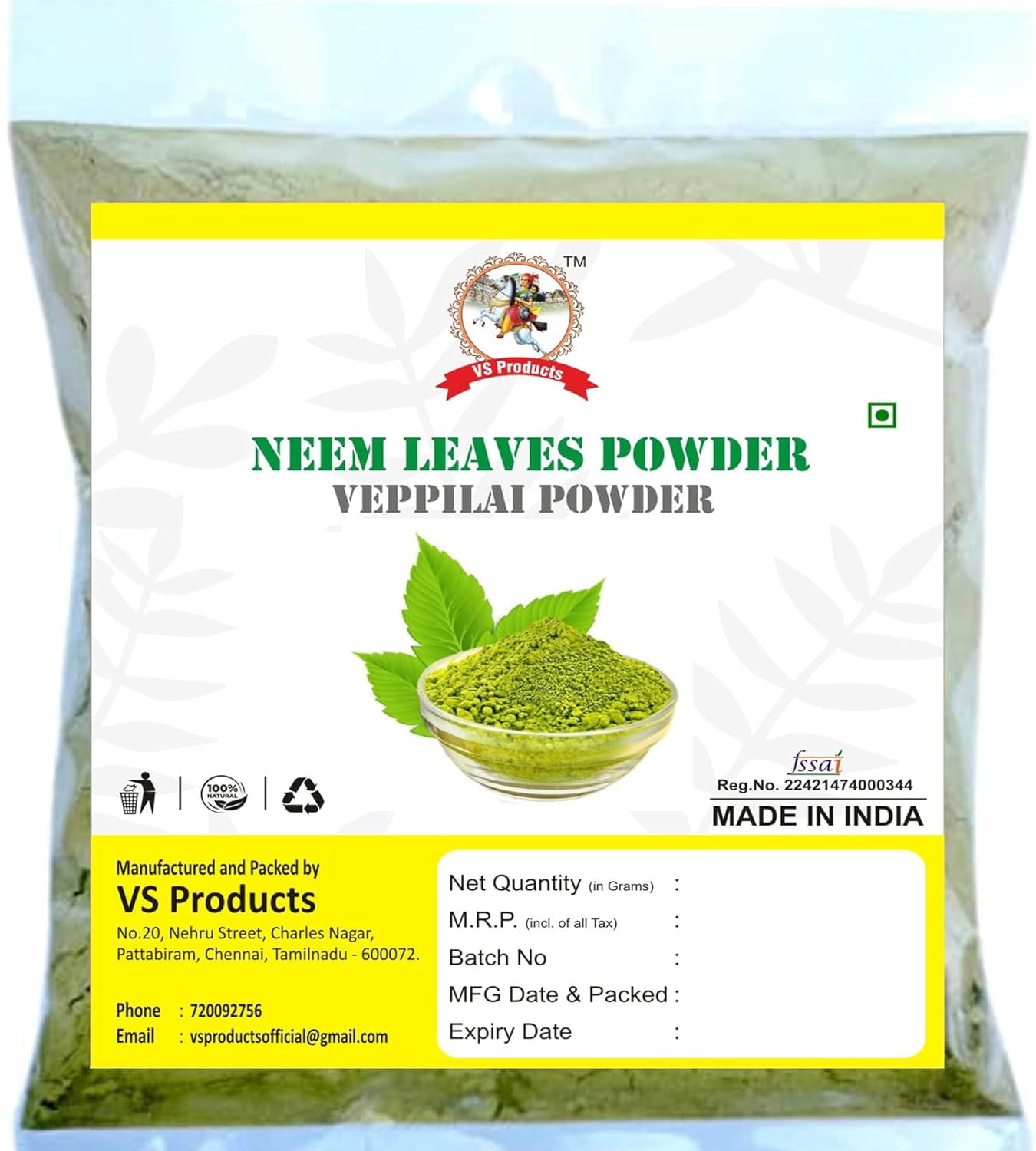 VS Products Neem leaves Powder 500g Vembu Powder Veppa Powder For Skin ...