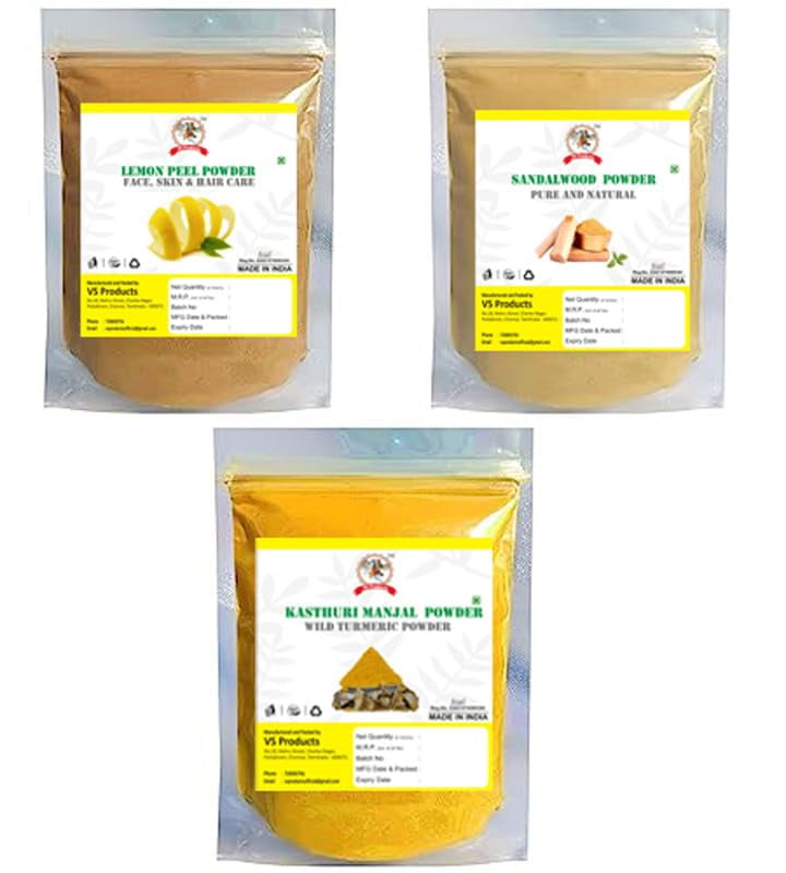 VS Products Sandalwood Kasthuri Manjal Lemon Peel Powder Combo Pack of ...