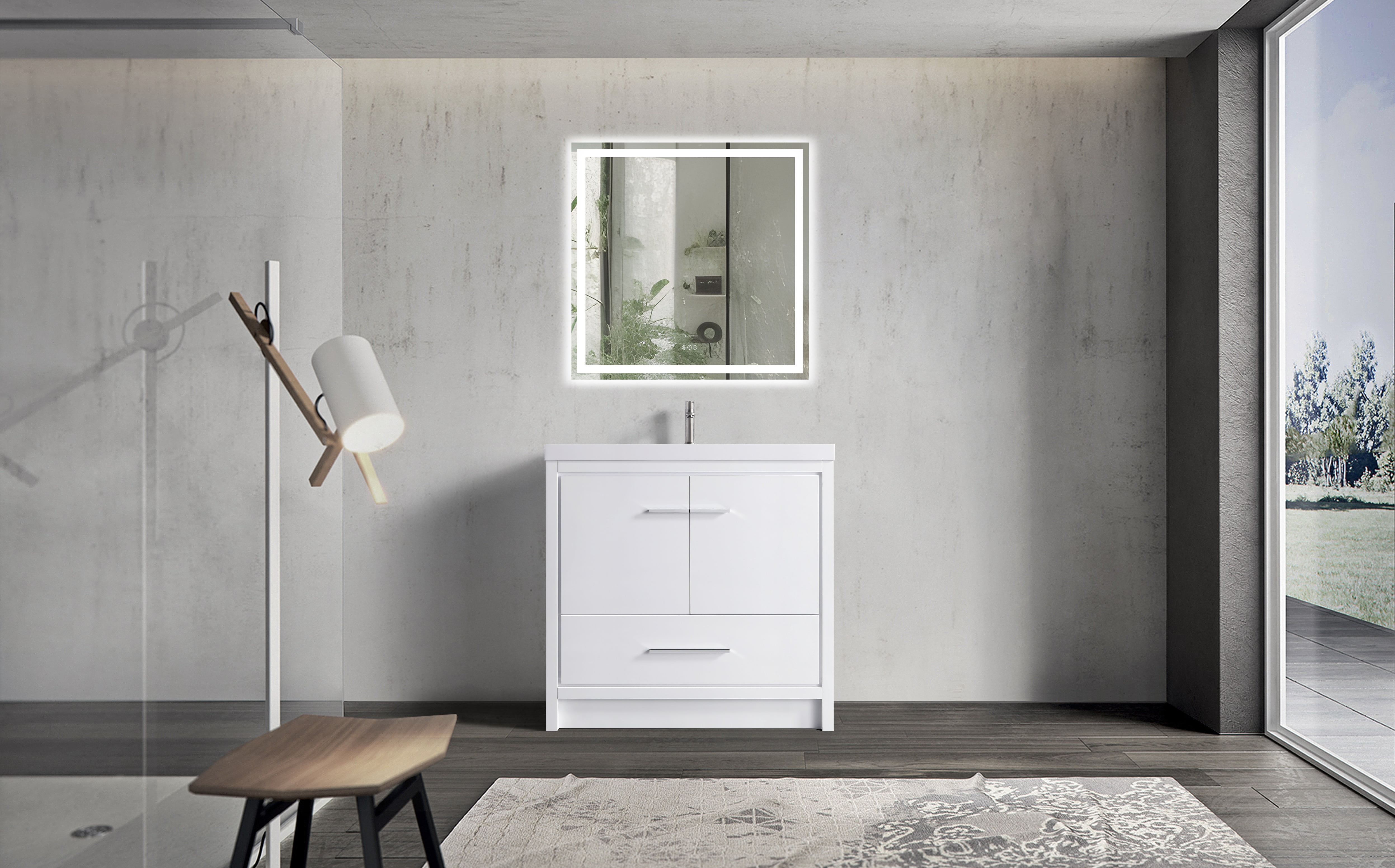 VSB 36" Freestanding Bath Vanity in White with White countertop ...