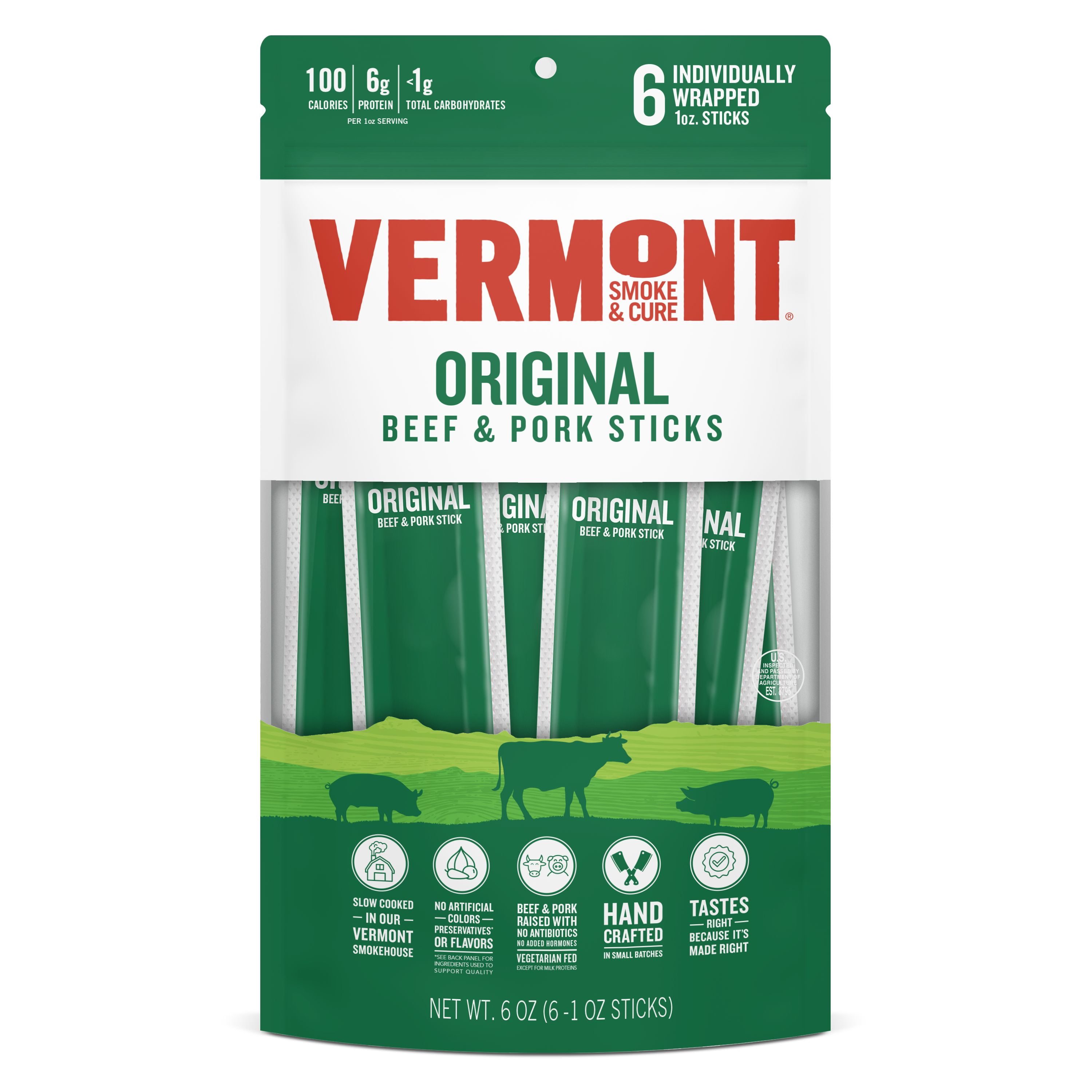 Vermont Smoke & Cure Original Beef & Pork 6ct, 1oz Sticks - Walmart.com