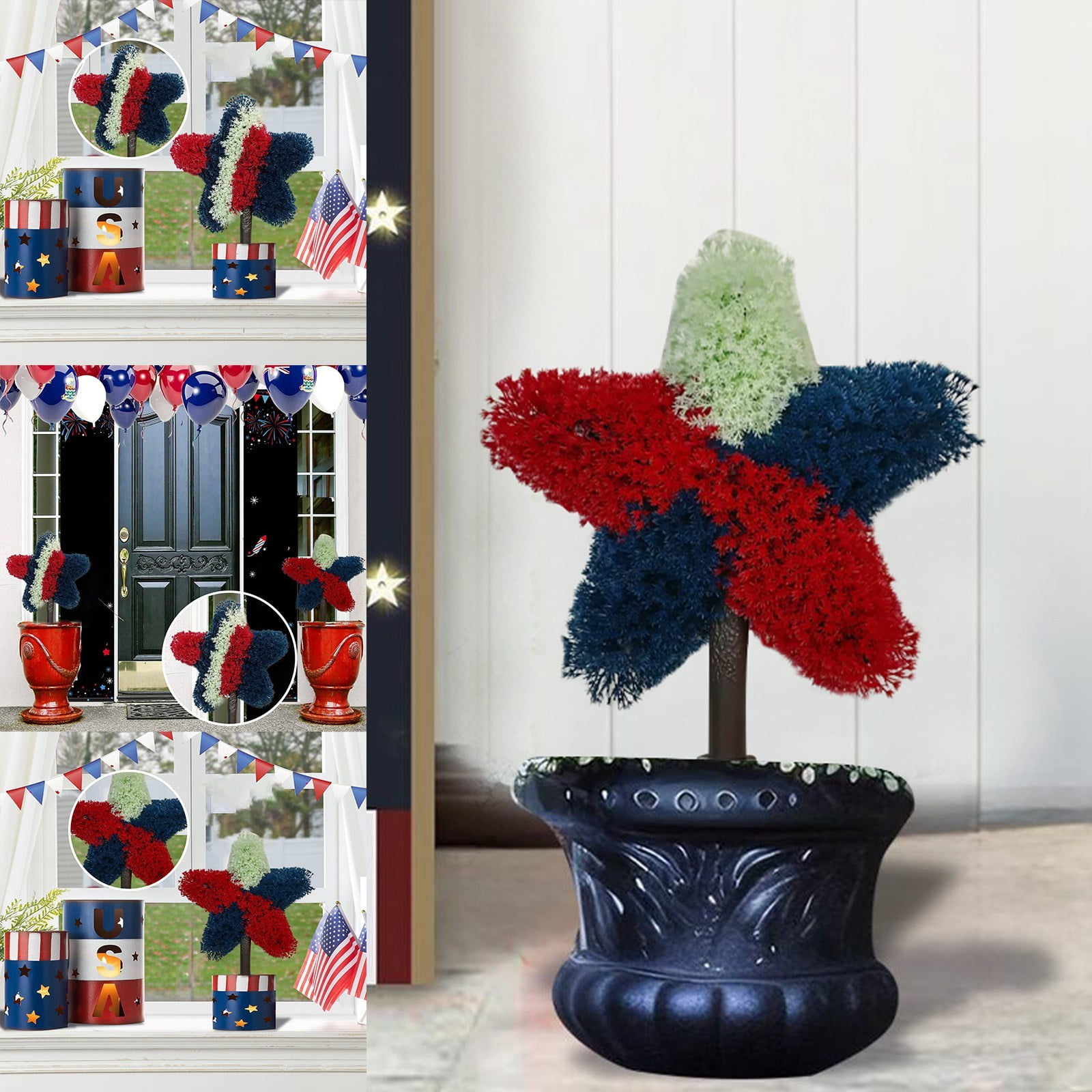 VSFAOV 12in Patriotic Star Topiary Artificial Red White and Blue Stars ...