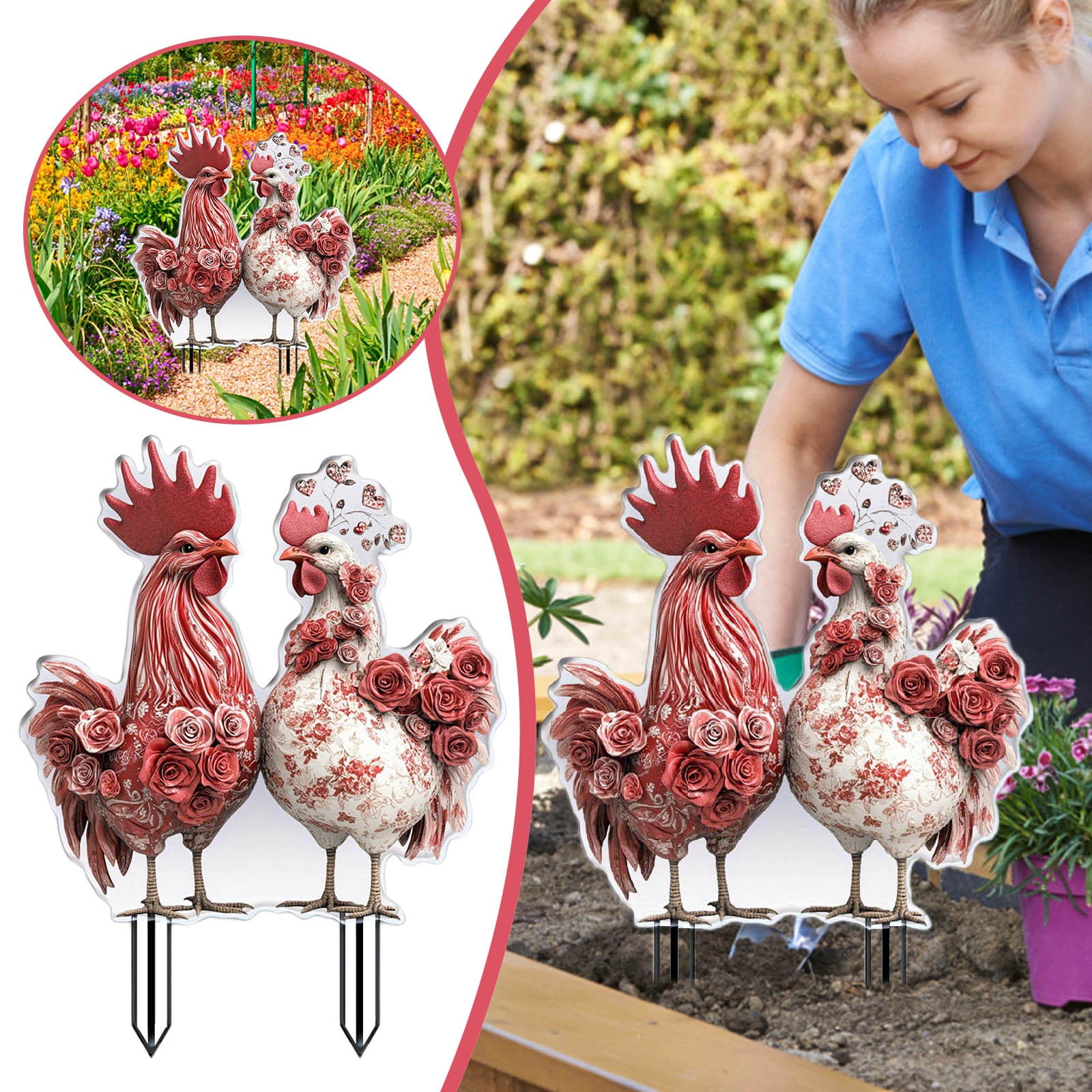 VSFAOV 2D Acrylic Yard Chicken Decorations, Farm Animal Stake ...