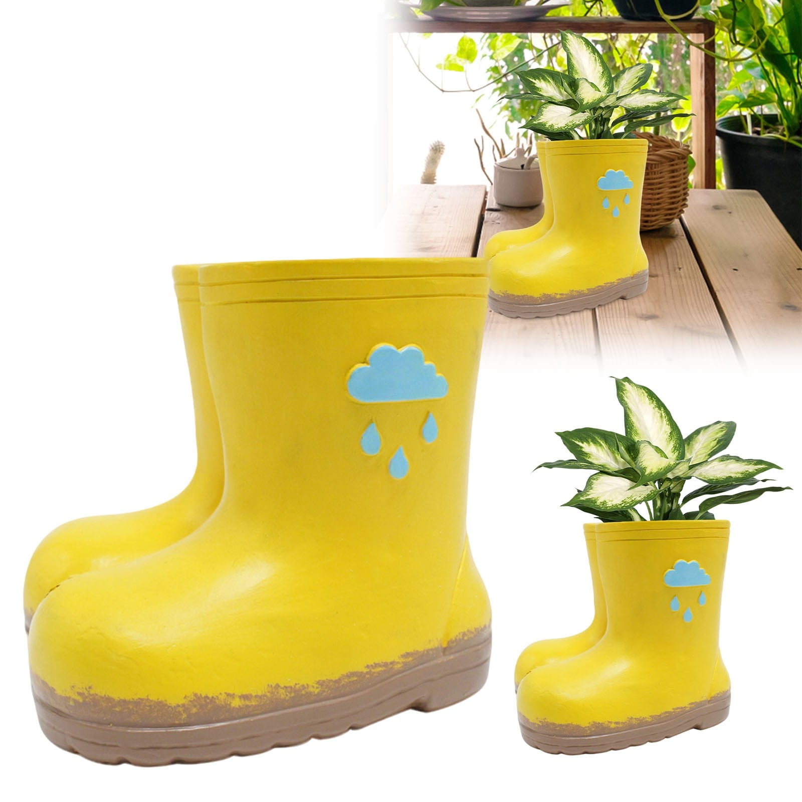 VSFAOV Cute Boots Planter, Unique Rain Boots Shaped Flower Pot, Resin ...