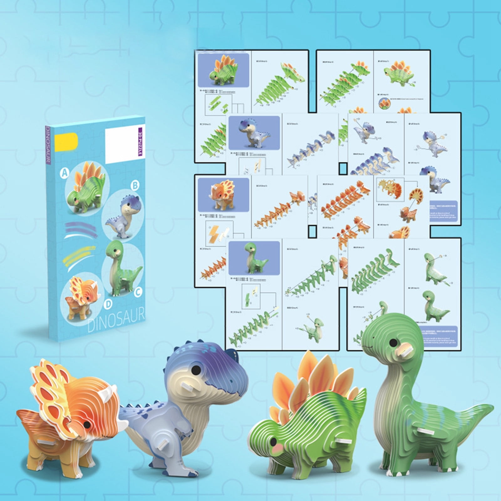 VSFAOV DIY 3D Wooden Puzzle Blind Dinosaur 3D Stereoscopic Puzzle ...