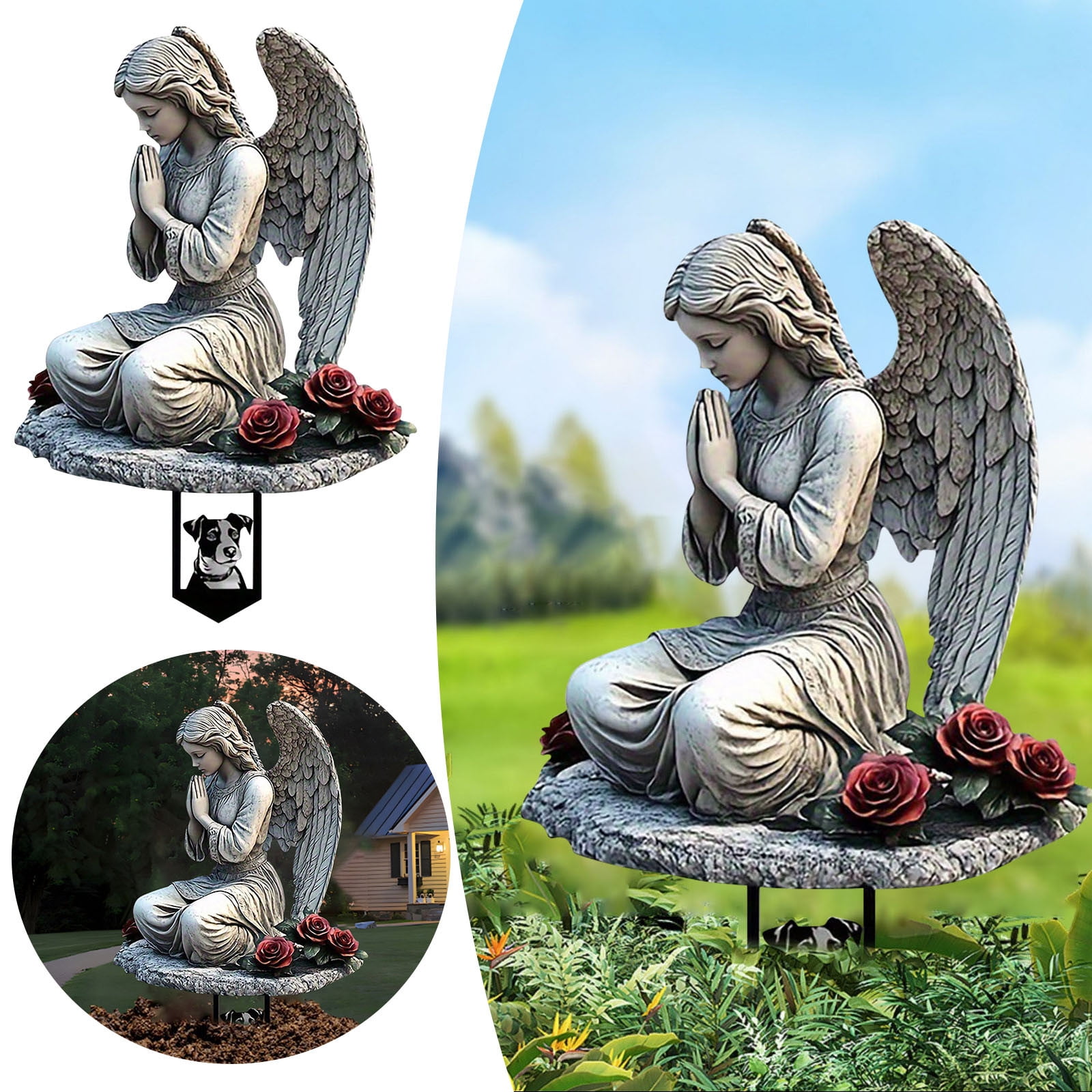 VSFAOV Garden Statue Indoor/Outdoor Memorial Sculpture, Stone-Resin ...