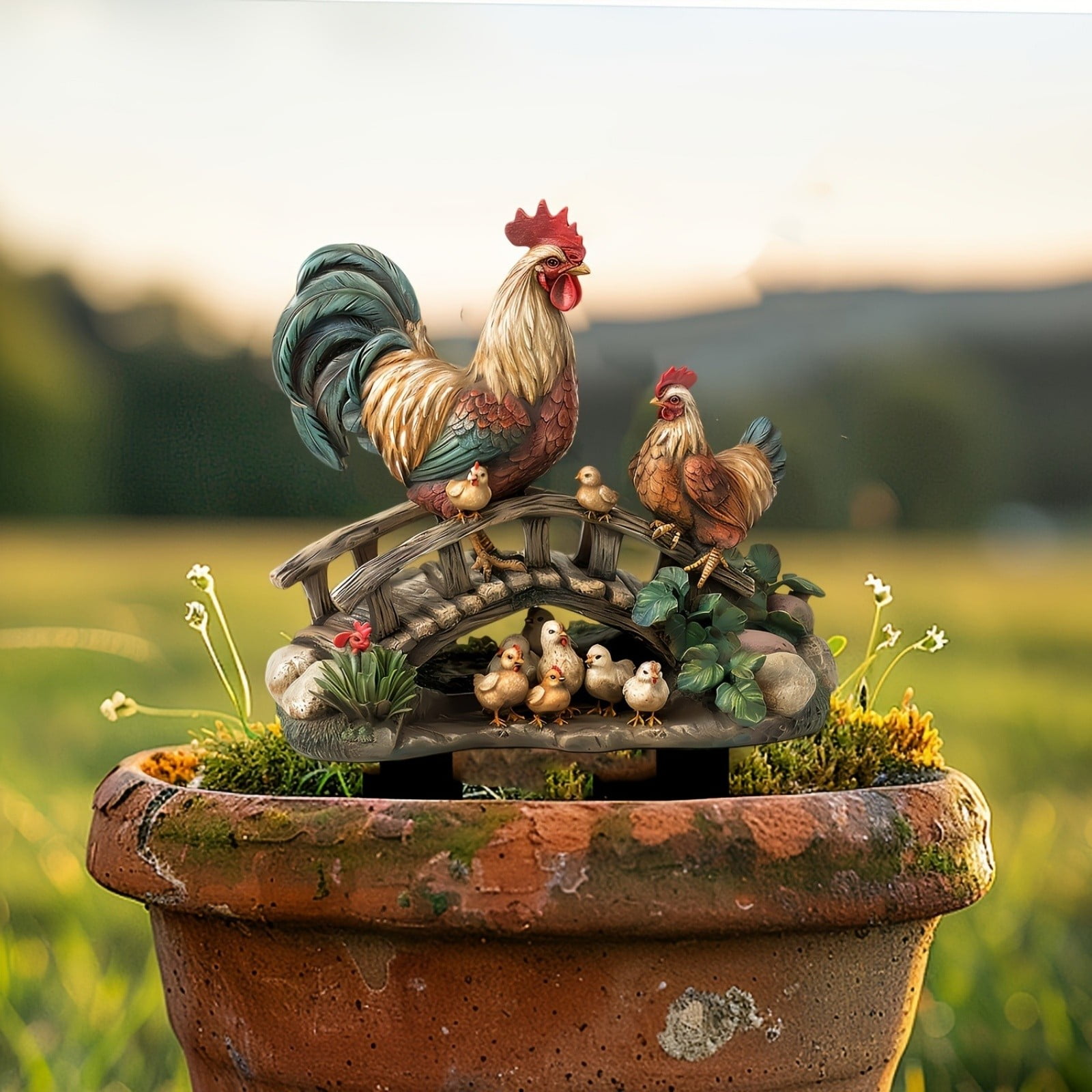 VSFAOV Novelty Hen and Chicks 2D Garden Stake Pot Stake Acrylic ...