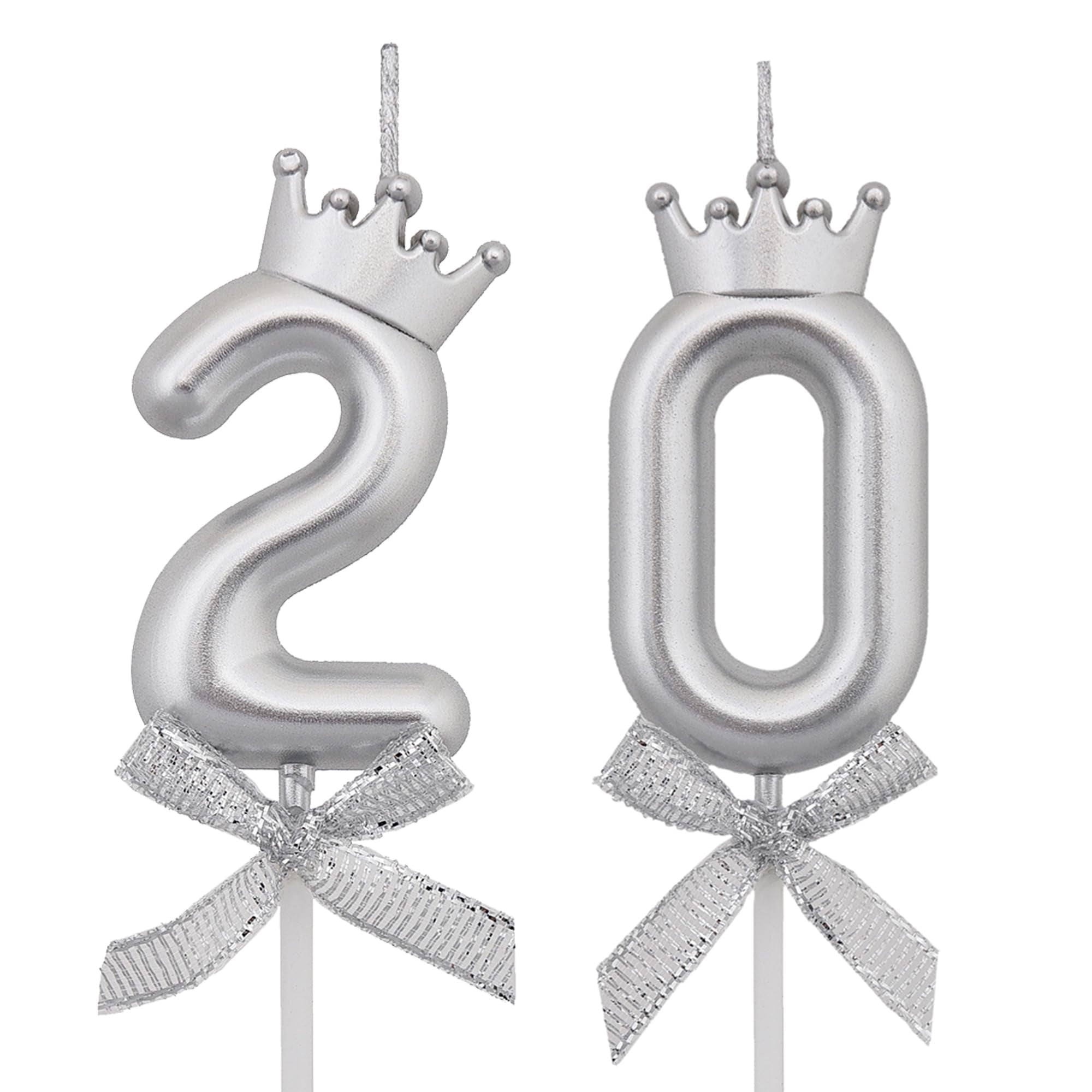 VSHILI 20 Birthday Candles, 20th Cake Candles, Silver Happy Birthday ...