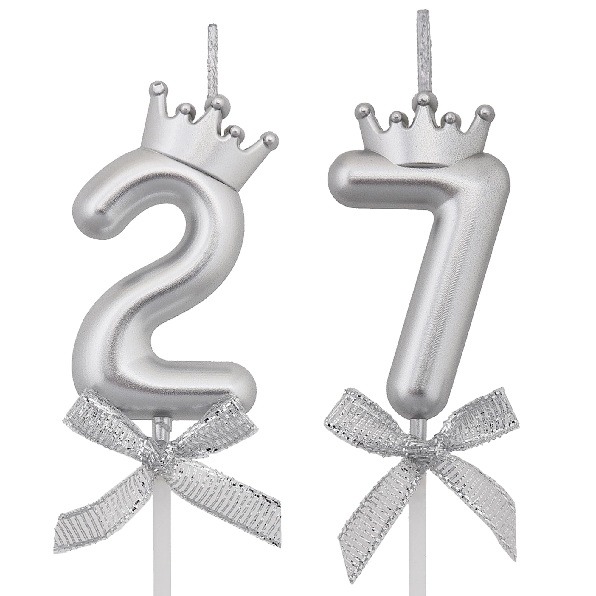 VSHILI 27 72 Birthday Candles, 27th 72nd Cake Candles, Silver Happy ...