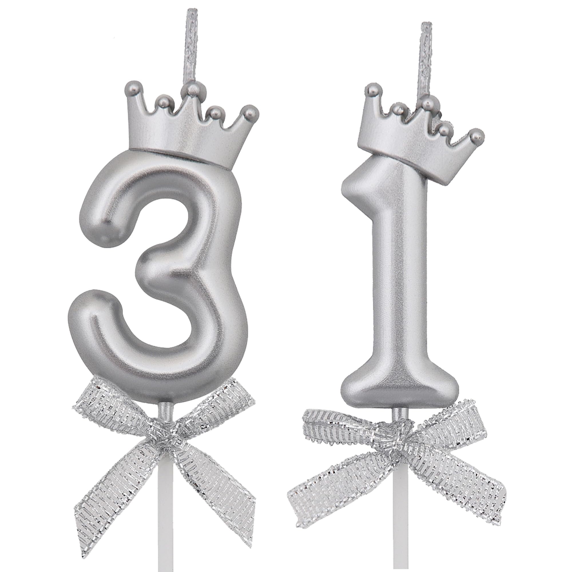 VSHILI 31 Birthday Candles, 31st Cake Candles, Silver Happy Birthday ...