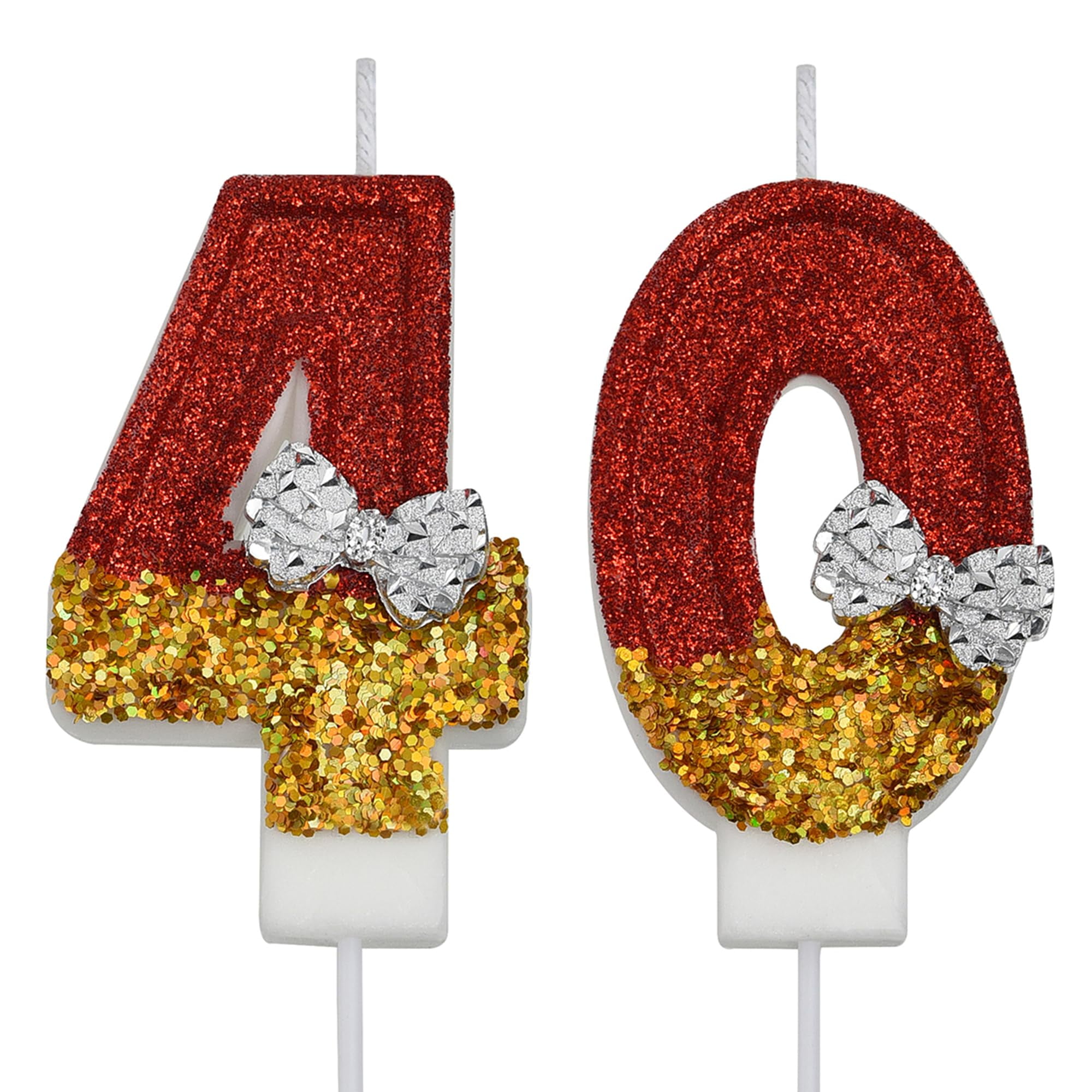 VSHILI 40th Birthday Candles, Red 40 Year Old Number Birthday Candles ...