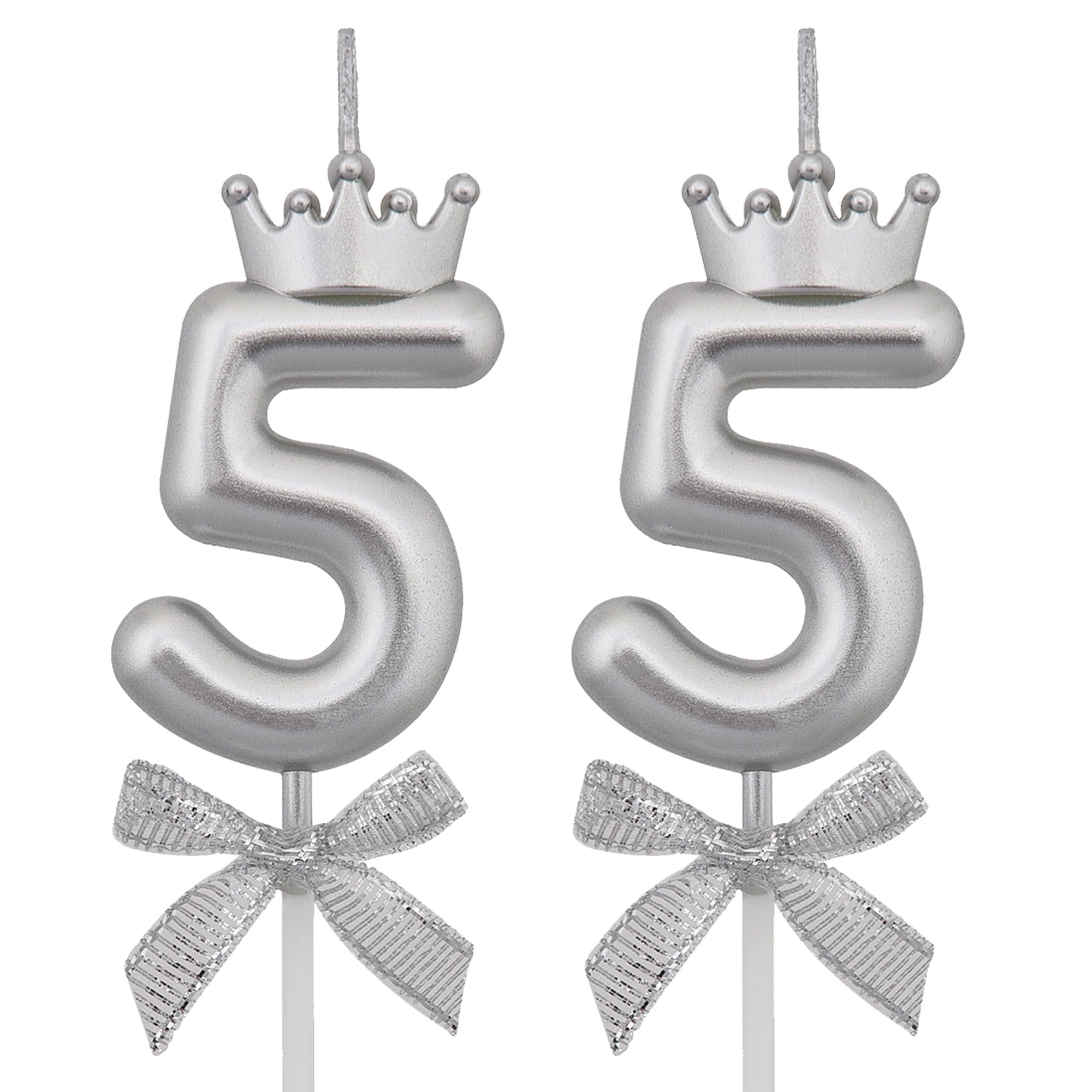 VSHILI 55 Birthday Candles, 55th Cake Candles, Silver Happy Birthday ...