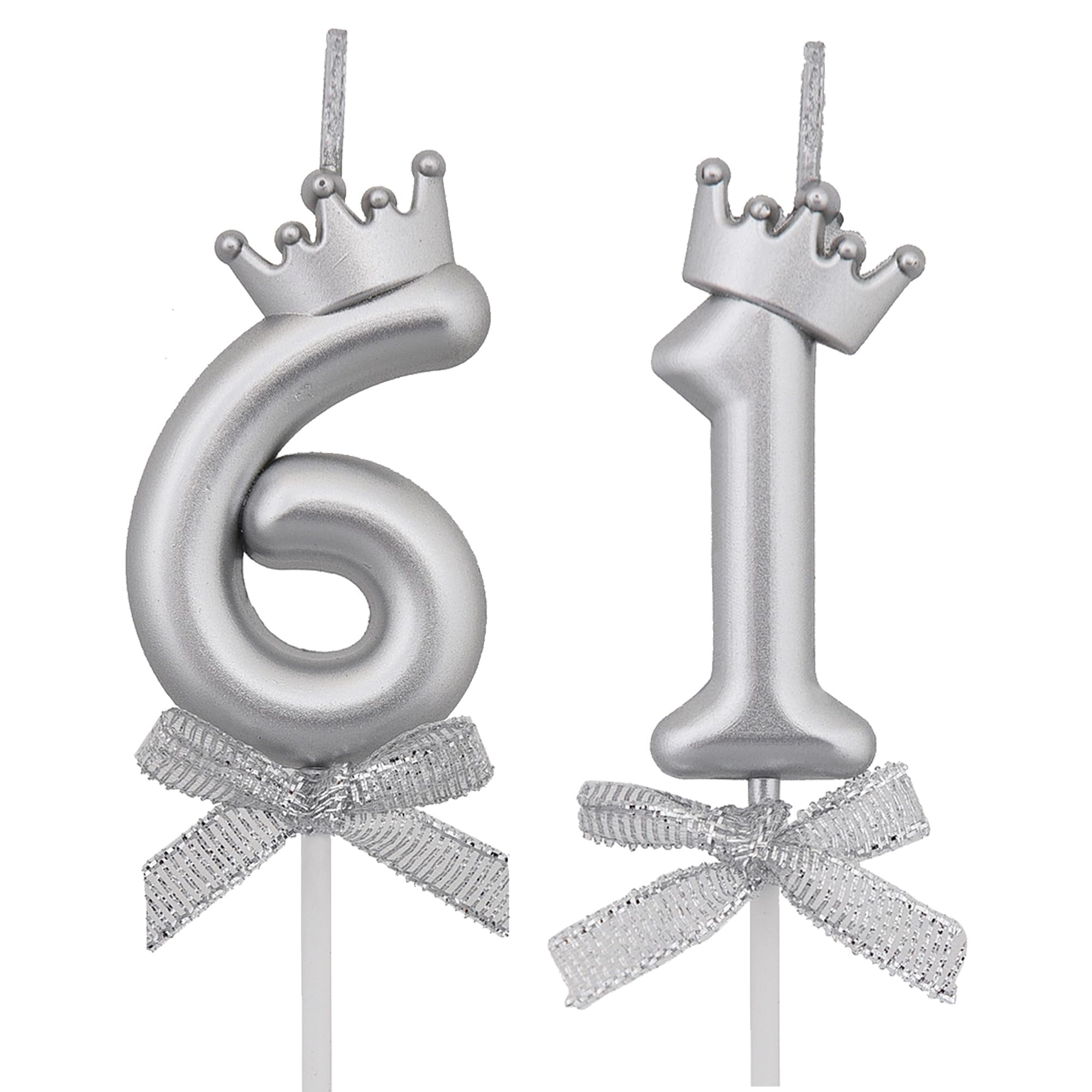 VSHILI 61 Birthday Candles, 61st Cake Candles, Silver Happy Birthday ...