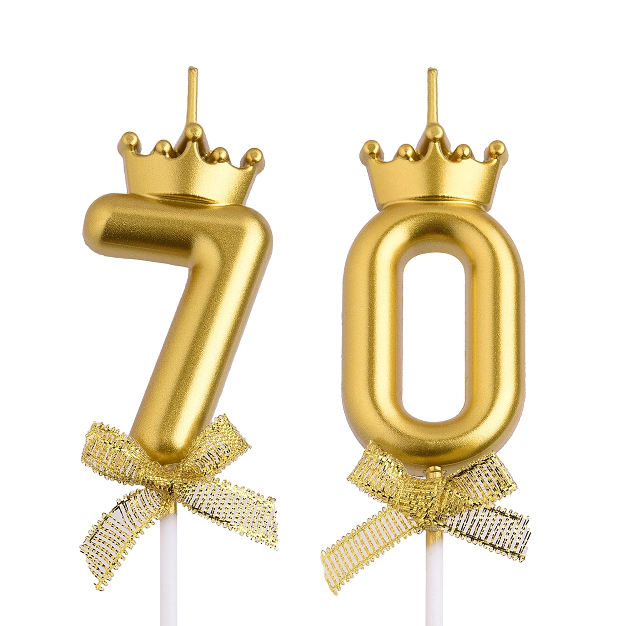 VSHILI 70th Birthday Candles, Gold 70 Year Old Number Birthday Candles ...