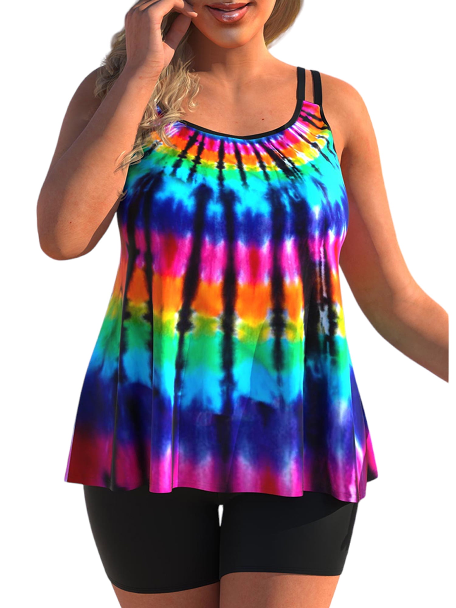 VSNOW Women Plus Size Two Piece Bathing Suit Tankini Ruffled Swimsuit ...