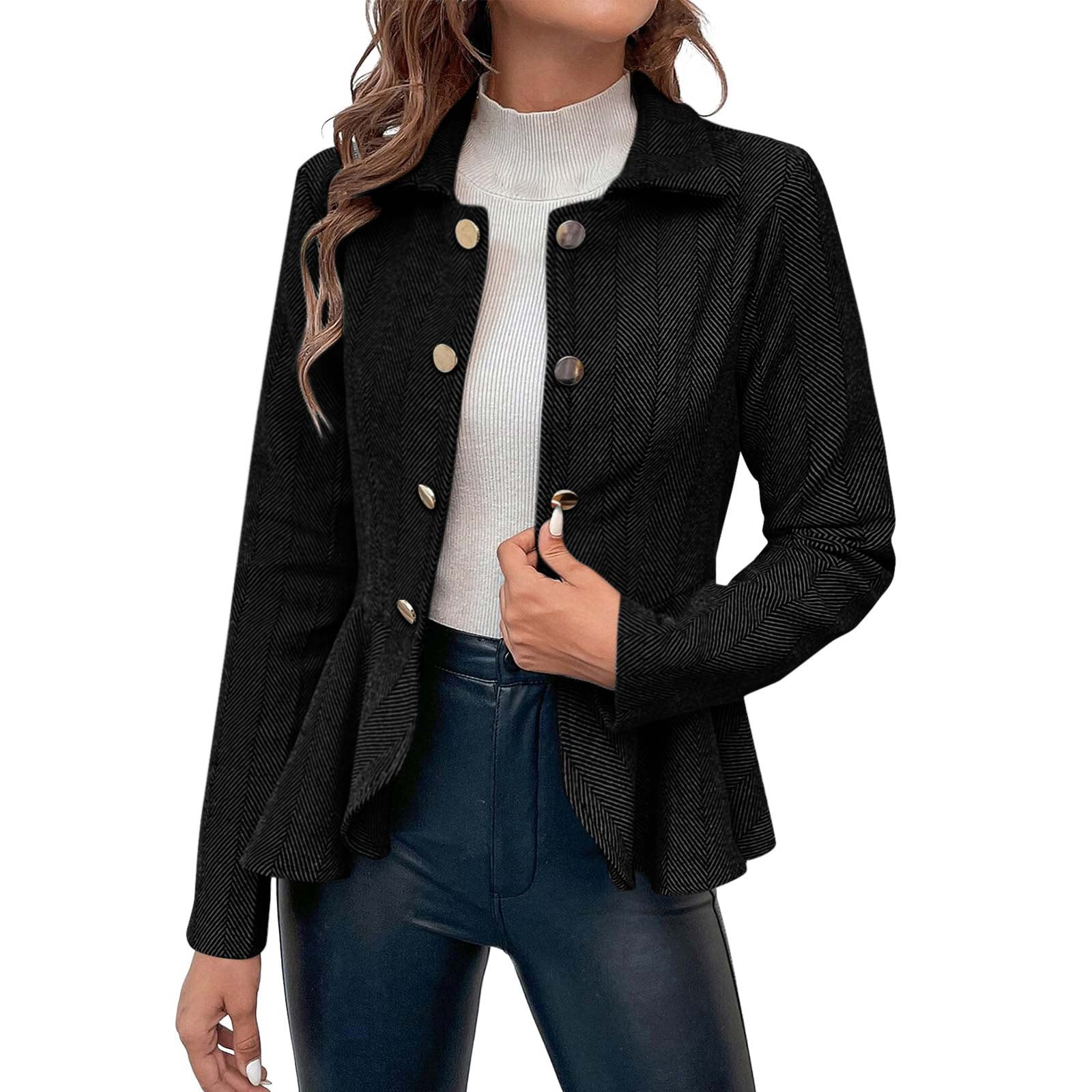 VSONTOR Blazer Jacket Casual Lapel Ruffle Double Breasted Long Sleeve ...