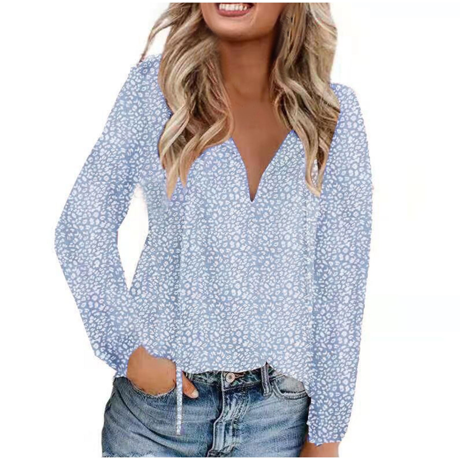 VSONTOR Blouses for Women Floral Print V Neck Ruffle Long Sleeve Shirts ...