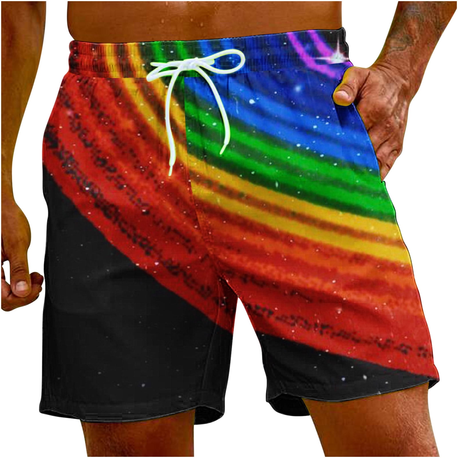 Vsssj Big And Tall Swim Trunks For Men Casual Quick Dry Rainbow Printed