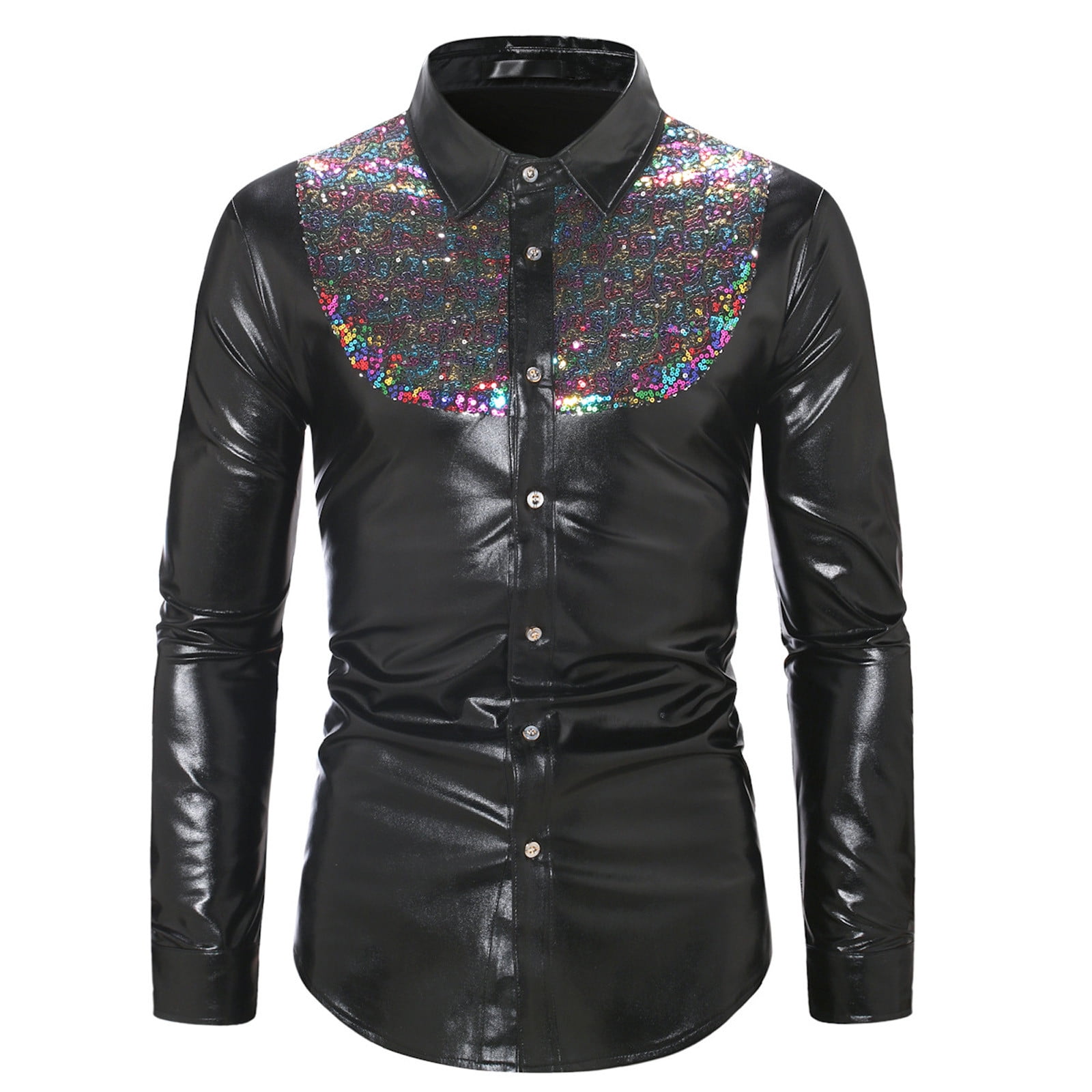 VSSSJ Button Down Shirts for Men Slim Fit Sequin Contrast Color Foil ...