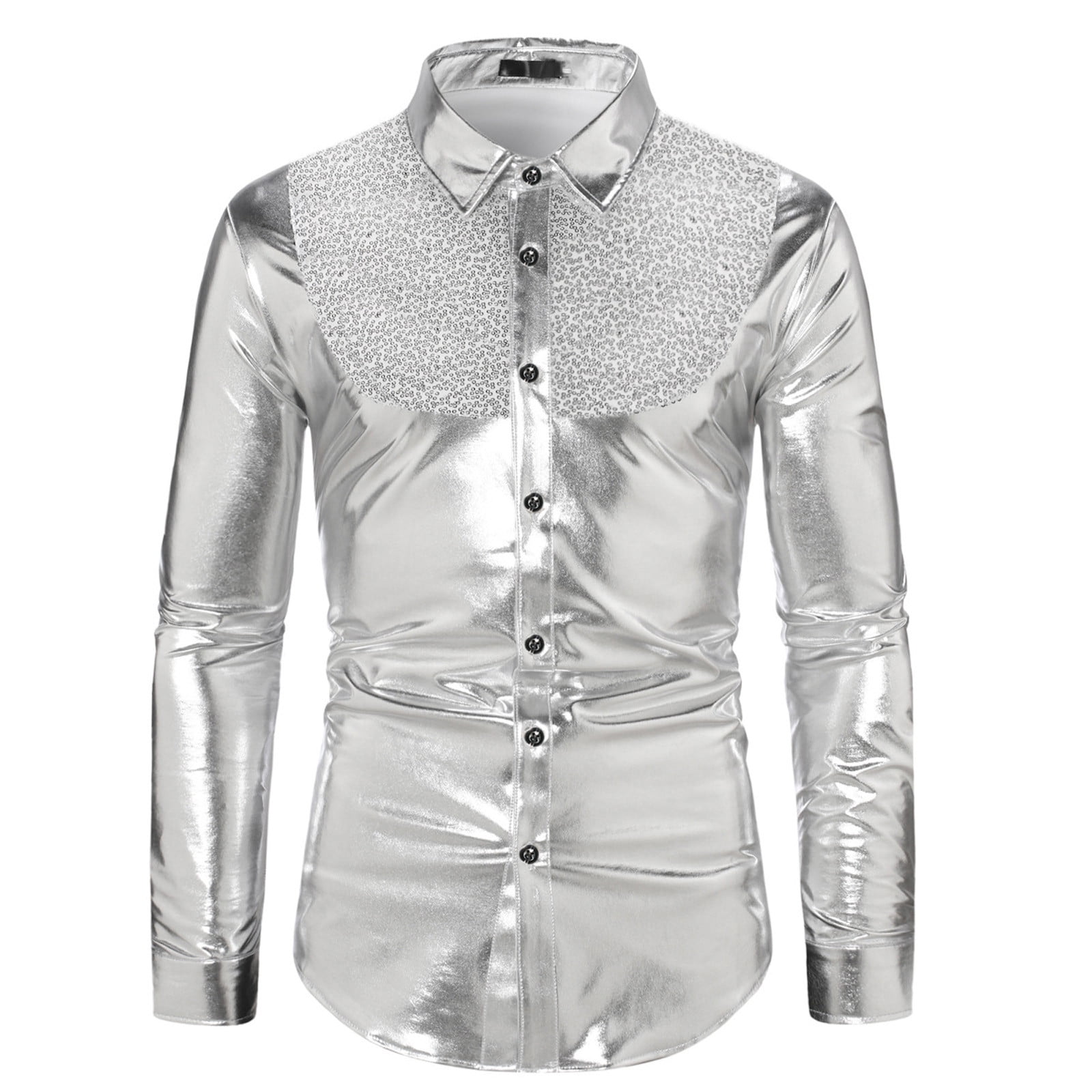 VSSSJ Button Down Shirts for Men Slim Fit Sequin Contrast Color Foil ...