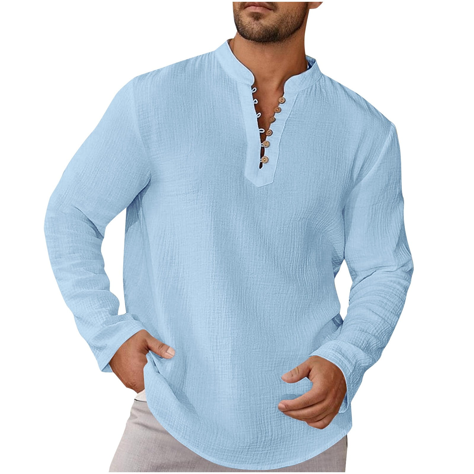 VSSSJ Button Up Shirts for Men Casual Lightweight Long Sleeve Henley ...