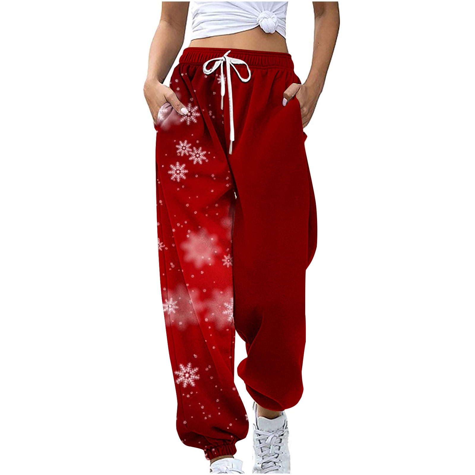 VSSSJ Christmas Pants for Women Regular Fit Santa Claus Print Patchwork ...