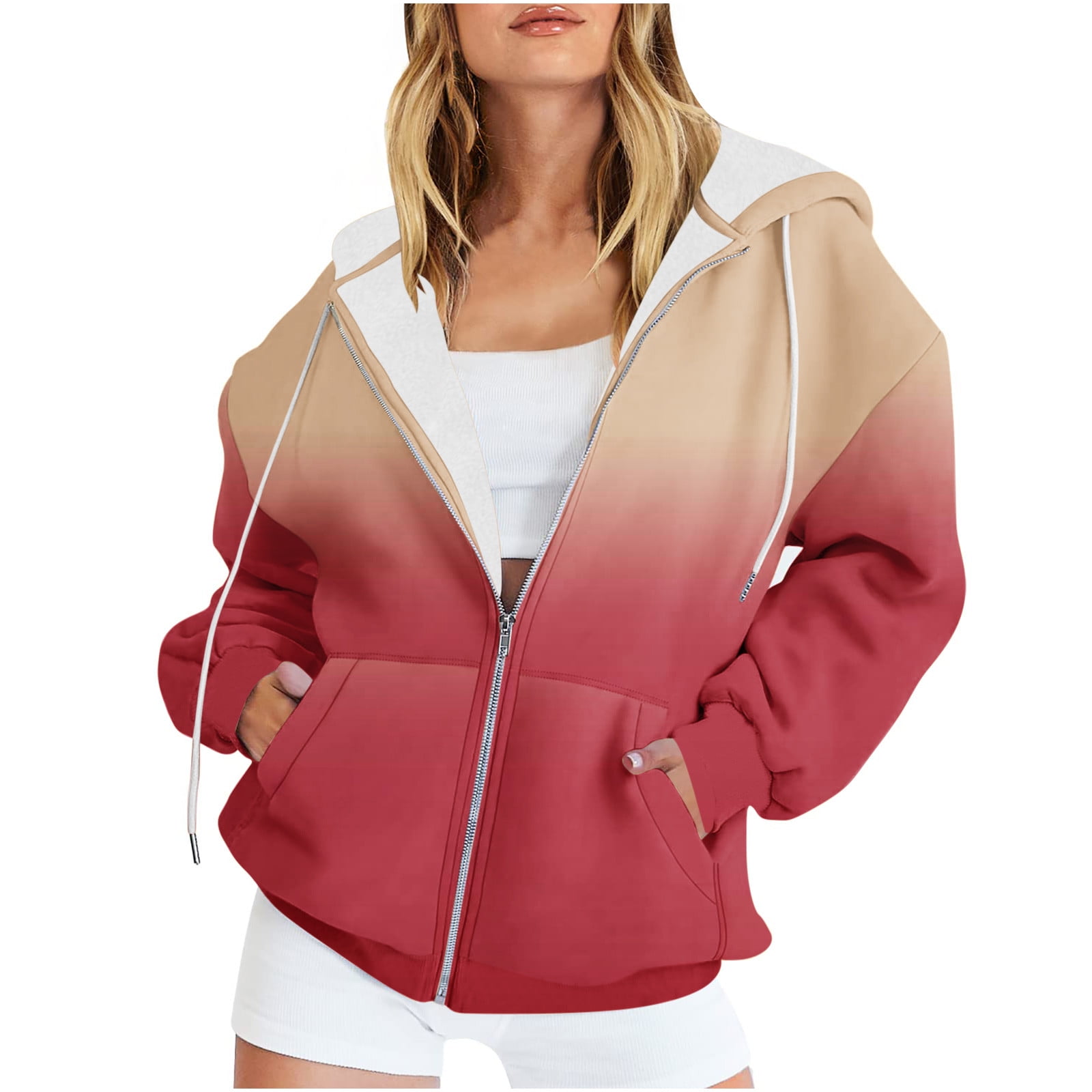 VSSSJ Hoodies for Women Casual Dressy Gradient Printed Long Sleeve Teen Girls Cute Jacket with ...