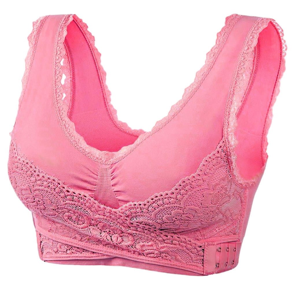 VSSSJ Lace Bras for Women Front Cross Push Up Side Buckle Wireless Bra ...