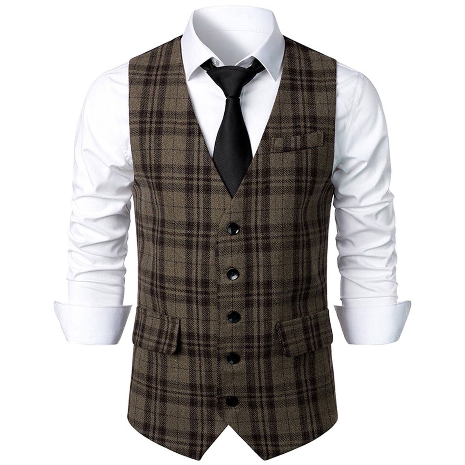 VSSSJ Men's Blazer Waistcoats Loose Plaid Print Button Down Sleeveless ...