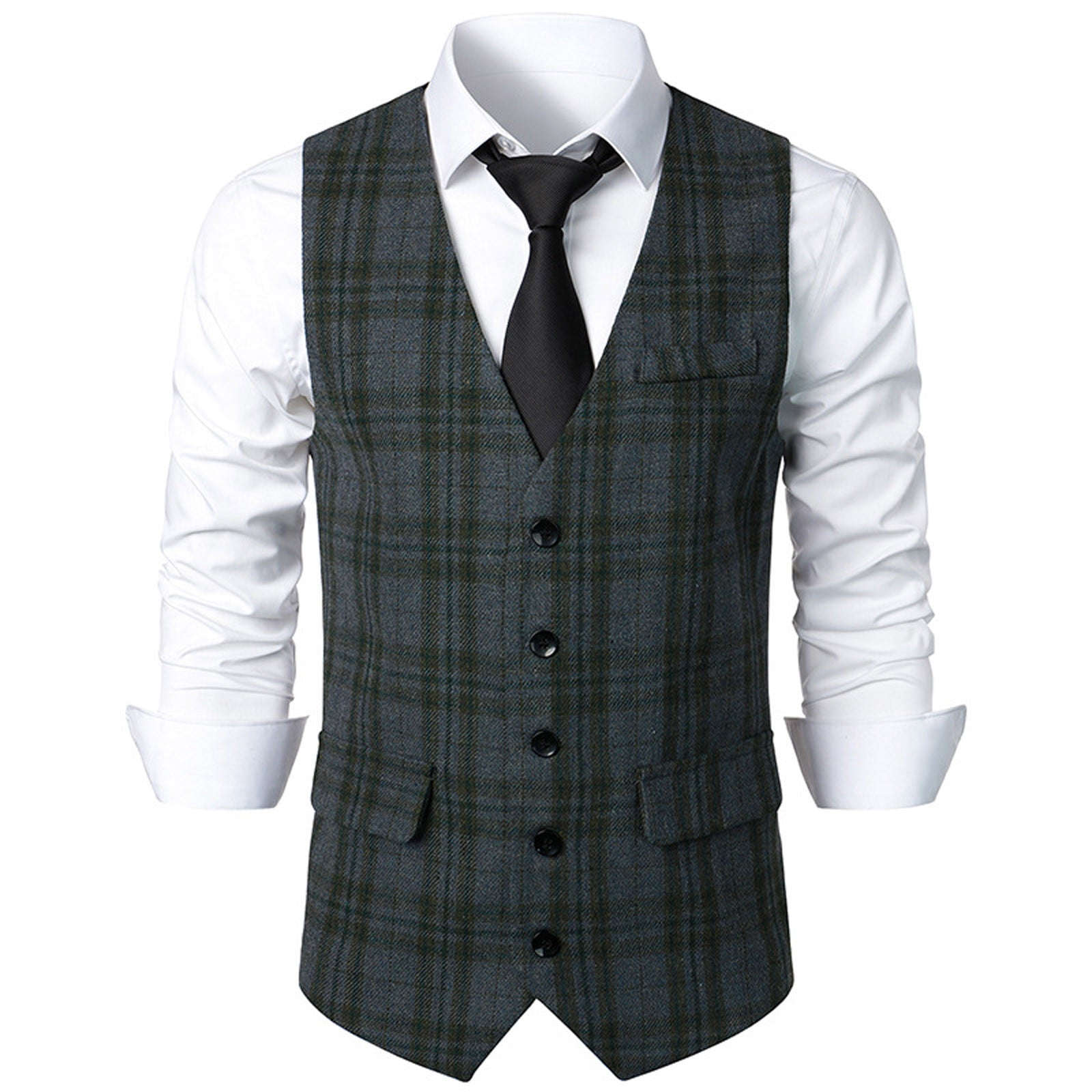 VSSSJ Men's Blazer Waistcoats Loose Plaid Print Button Down Sleeveless ...