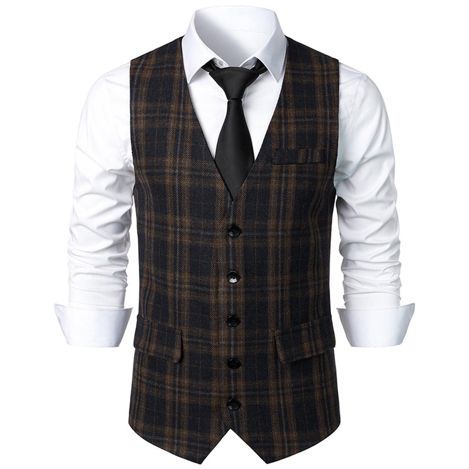 VSSSJ Men's Blazer Waistcoats Loose Plaid Print Button Down Sleeveless ...