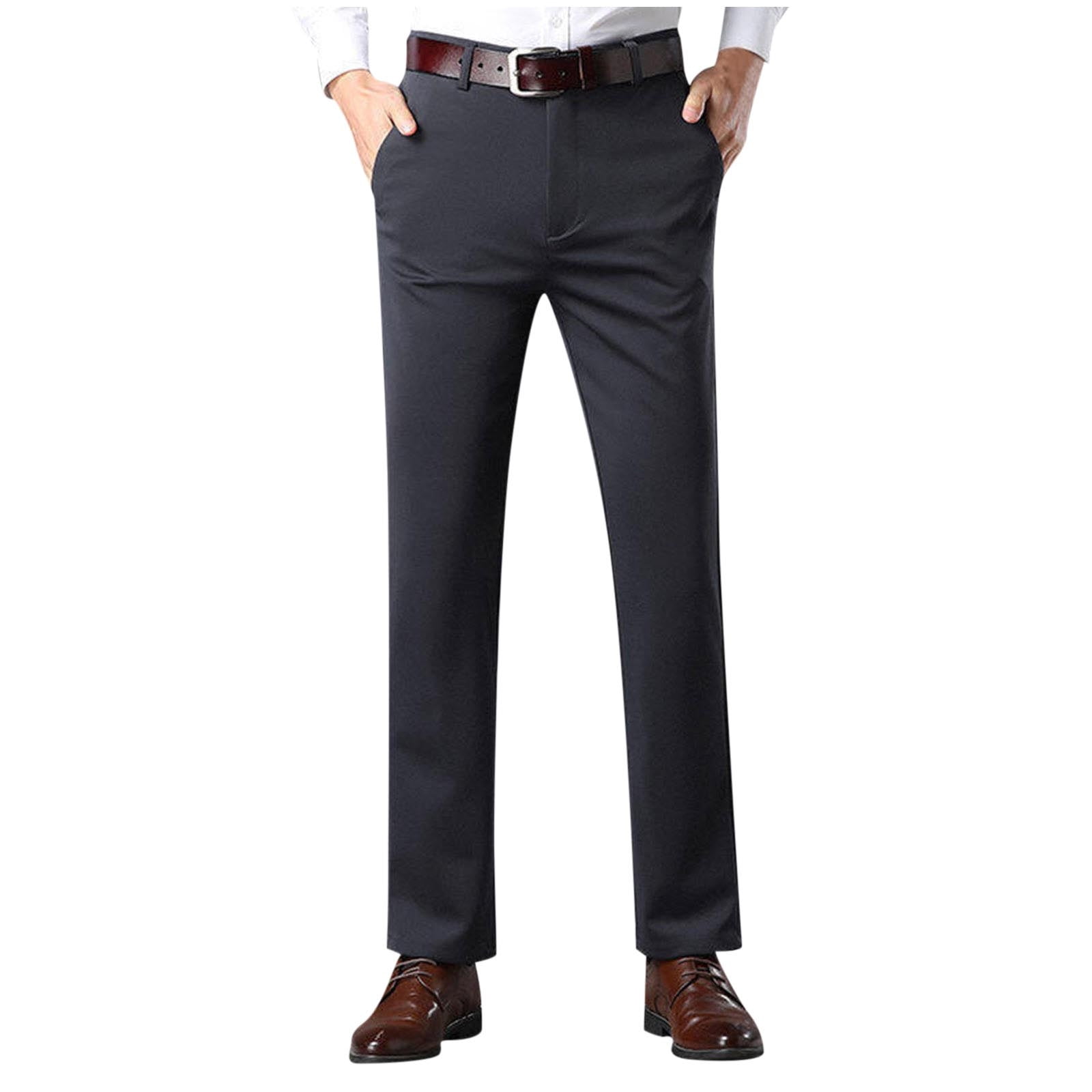 VSSSJ Men's Business Dress Pants Button Fly Zipper Straight Leg Formal ...