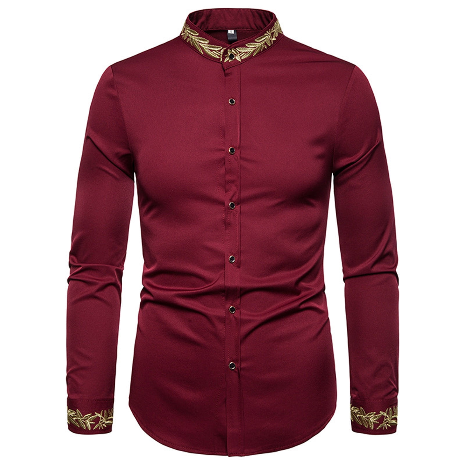 Vsssj Mens Casual Button Down Shirts Oversized Fit Embroidered Long