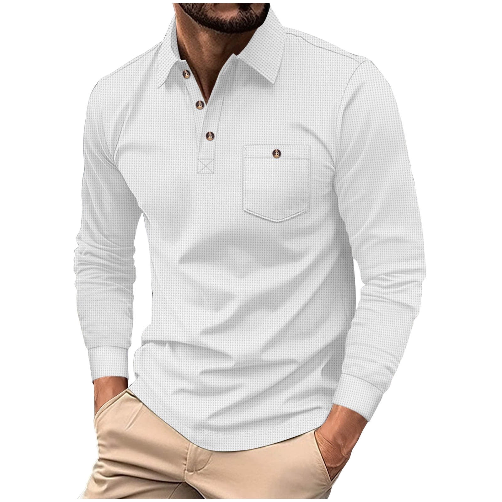 VSSSJ Men's Casual Golf Shirts Classic Button Basic Long Sleeve Shirt ...