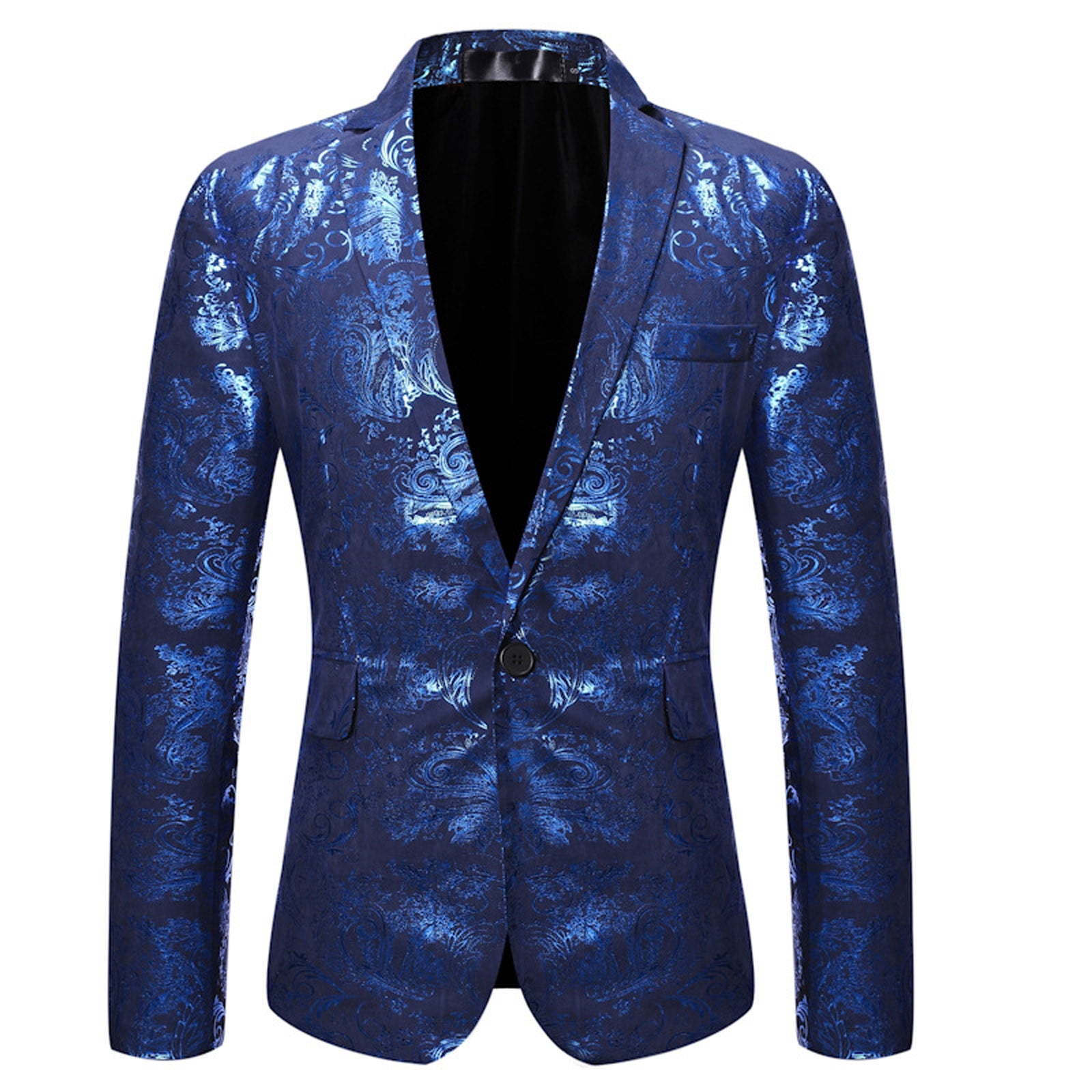 VSSSJ Men's Formal Jackets Slim Fit Floral Print Long Sleeve One Button ...