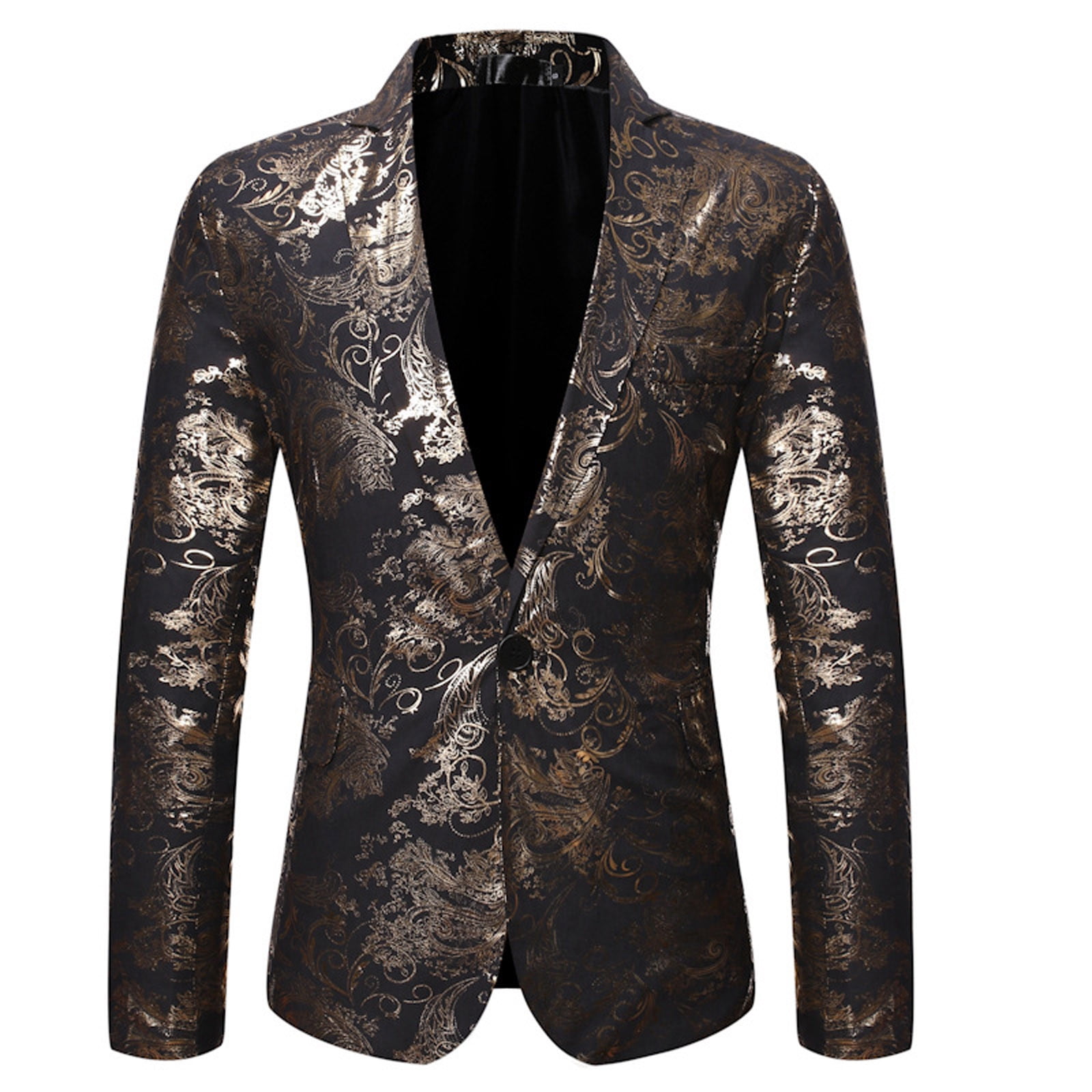 VSSSJ Men's Formal Jackets Slim Fit Floral Print Long Sleeve One Button ...