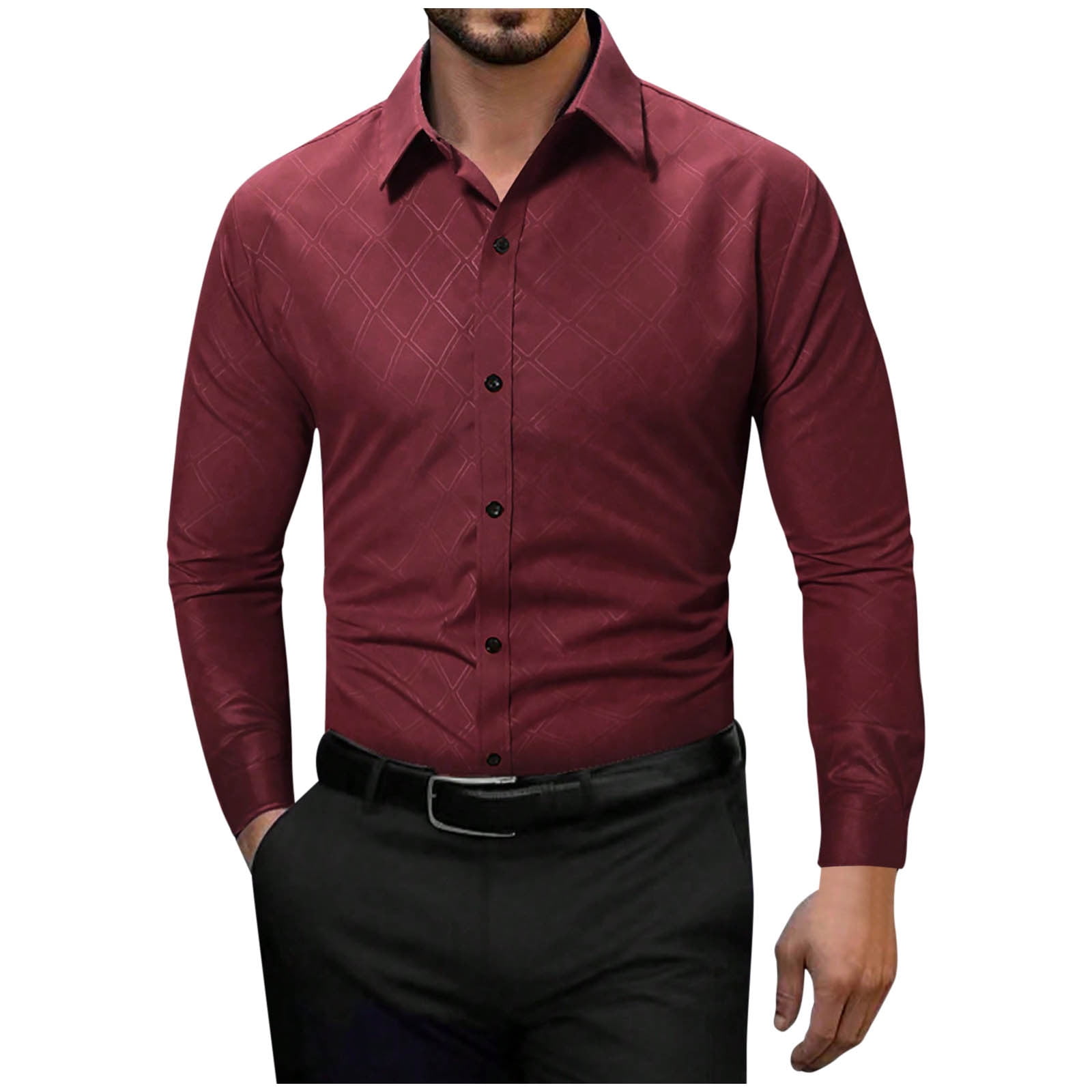 VSSSJ Men's Formal Shirt Solid Color Long Sleeve Button Down Collar ...