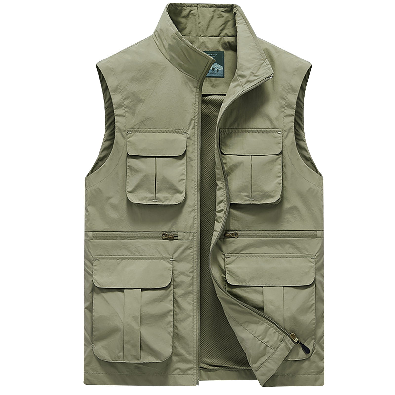 VSSSJ Men's Hiking Vest with Multi-Pockets Slim Fit Solid Color Stand ...