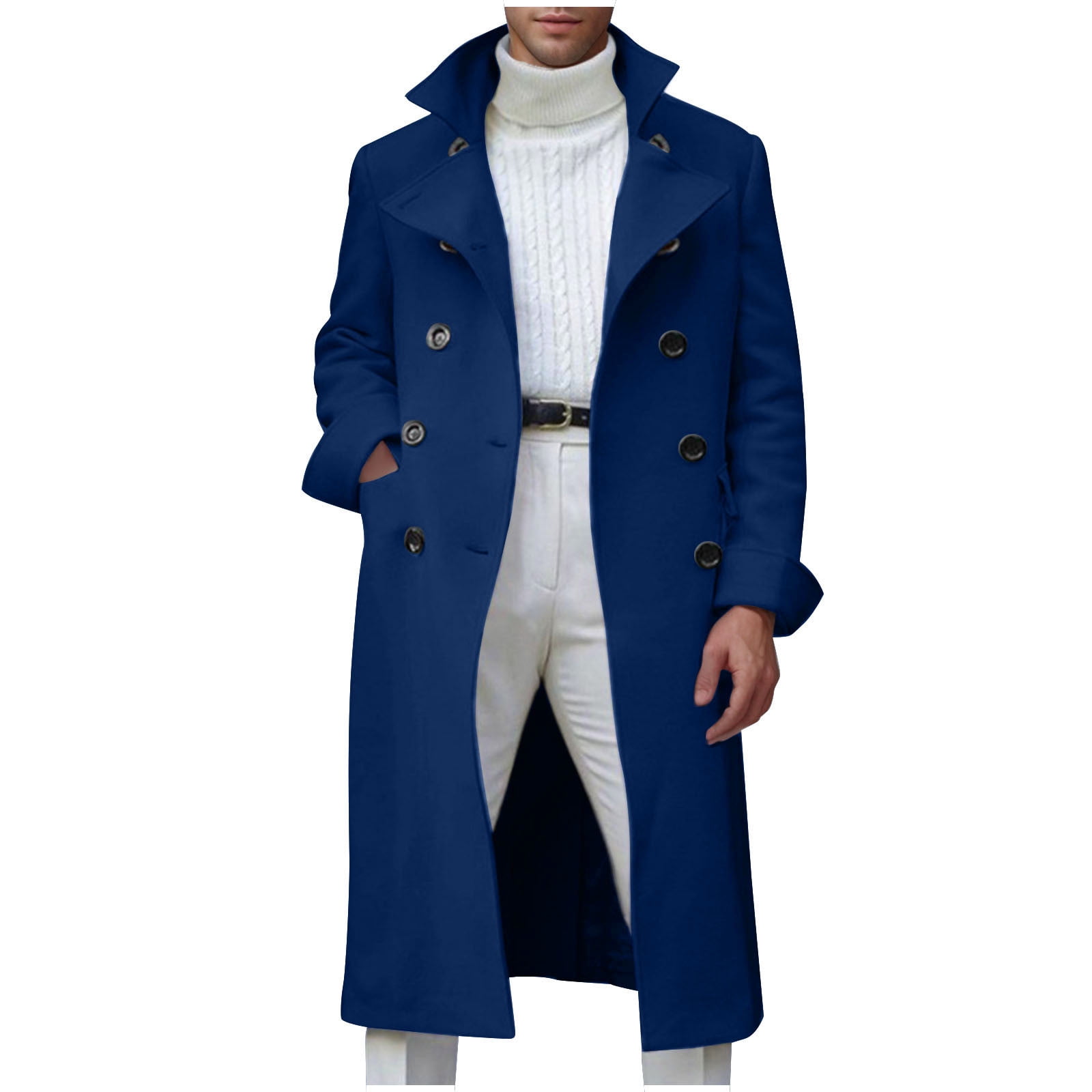 VSSSJ Men's Notch Lapel Double Breasted Long Trench Coat Casual ...