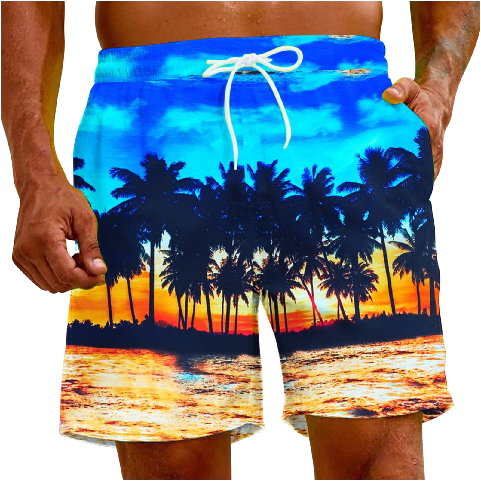 Vsssj Mens Quick Dry Swim Trunks Board Shorts Hawaiian Seaside