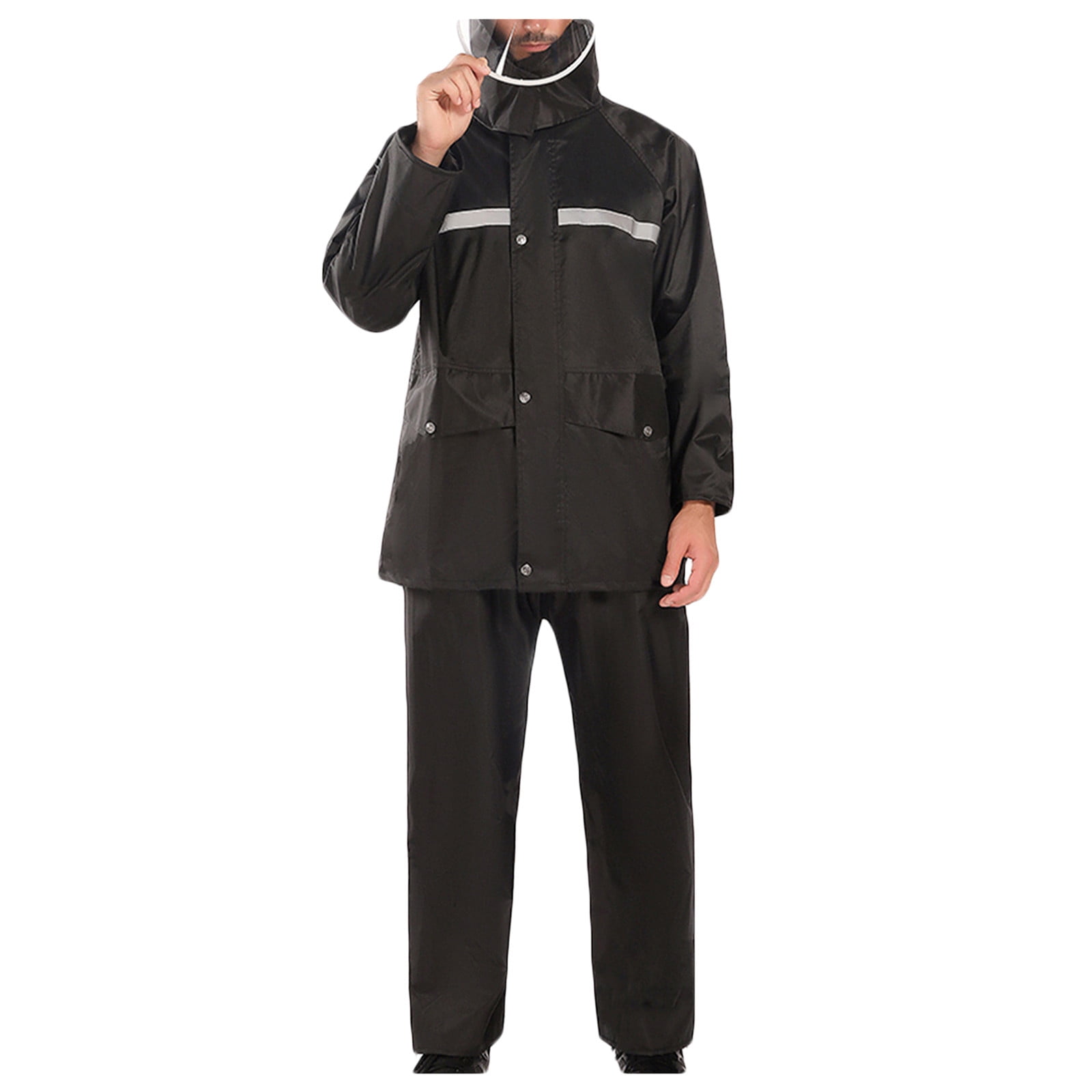 VSSSJ Men's Rainwear Two-Piece Sets Plus Size Long Sleeve Button Zipper ...