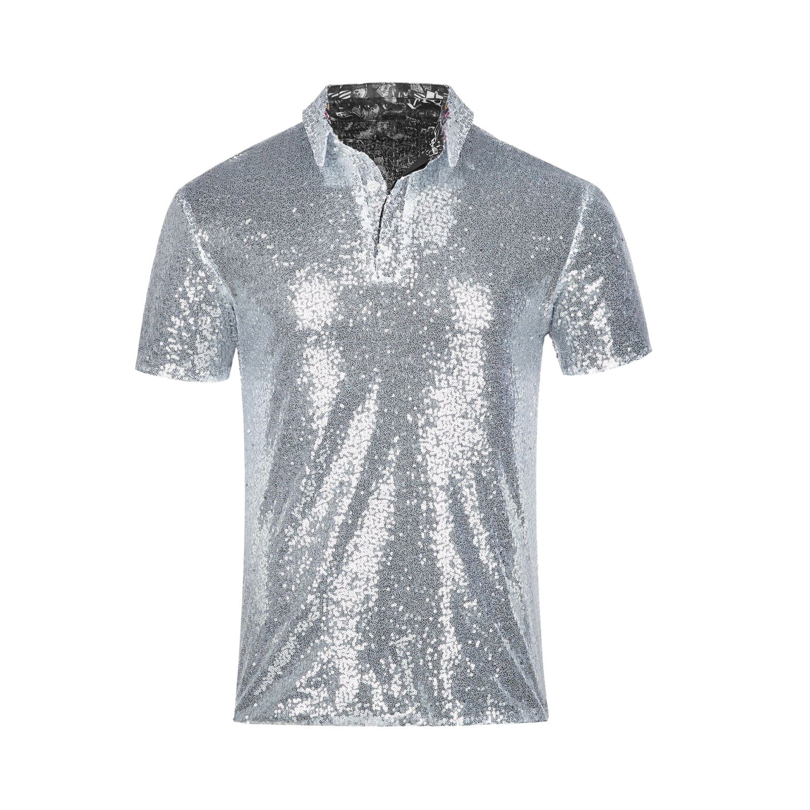 VSSSJ Men's Relaxed Short Sleeve Turndown Sparkle Sequins Shirts Shiny Retro 70s Disco Nightclub ...
