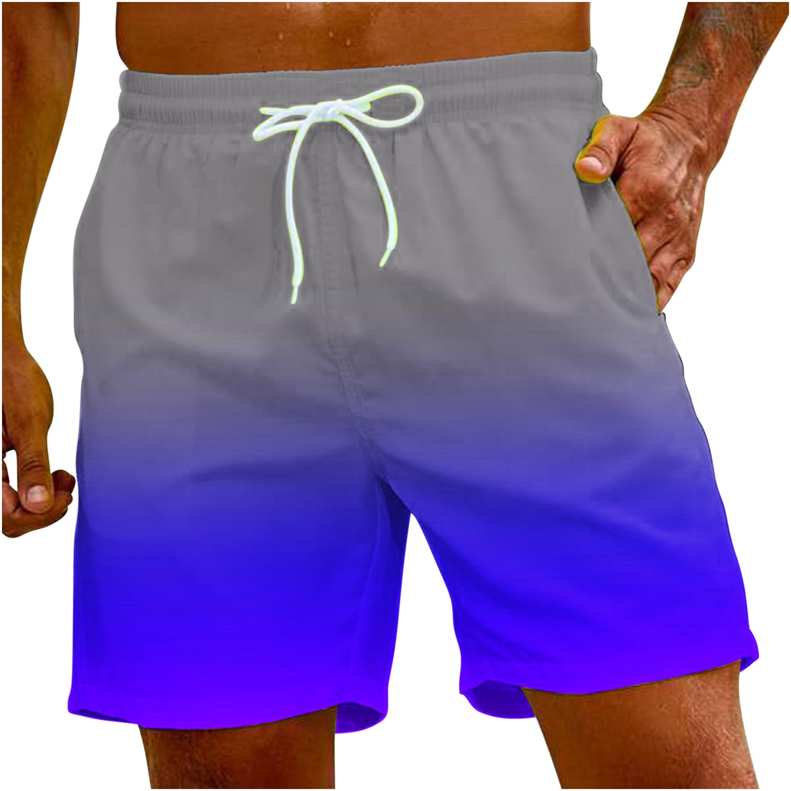 Vsssj Mens Swim Trunks Board Shorts Seaside Vacation Gradient Printed